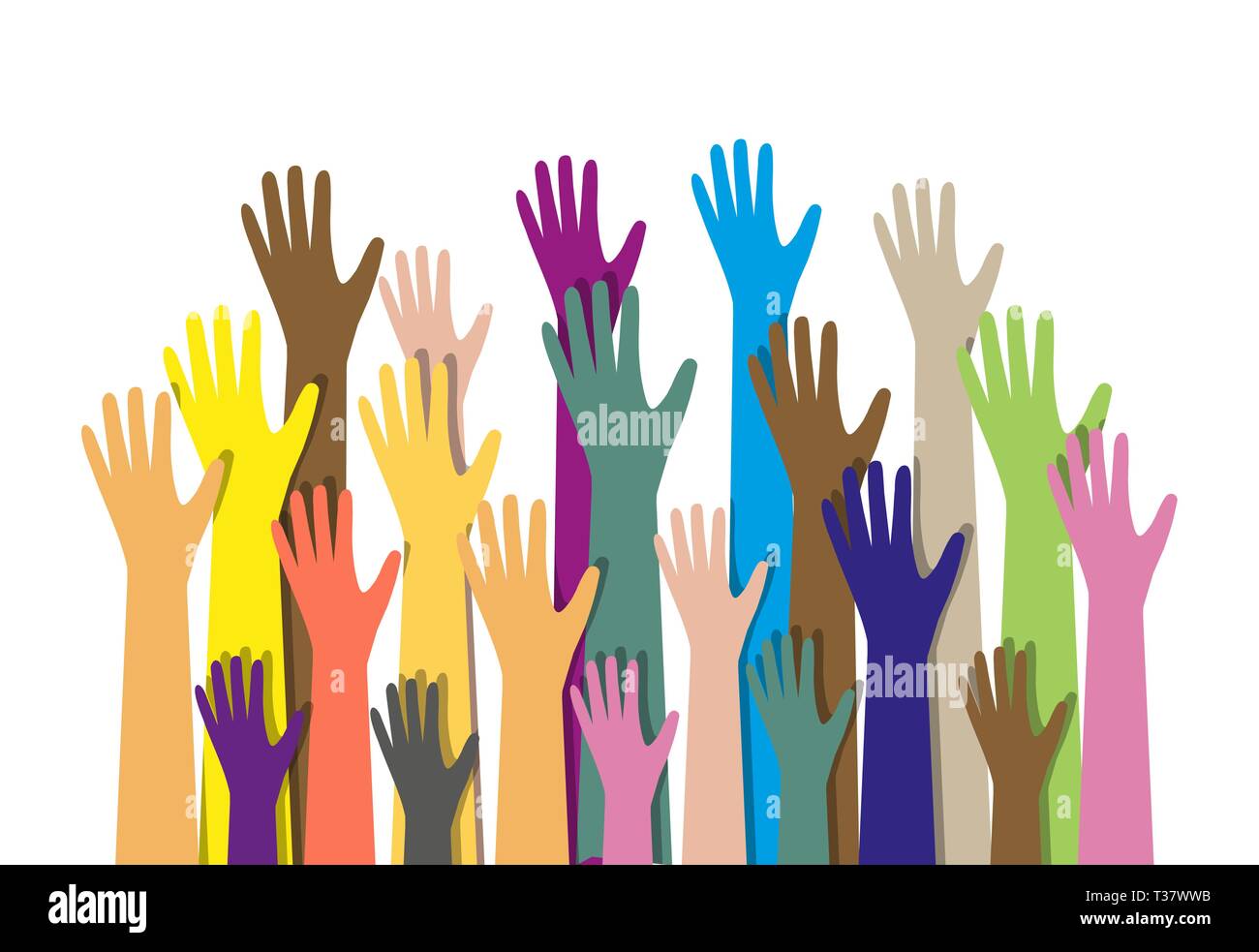 Group of hands of different colors. cultural and ethnic diversity ...