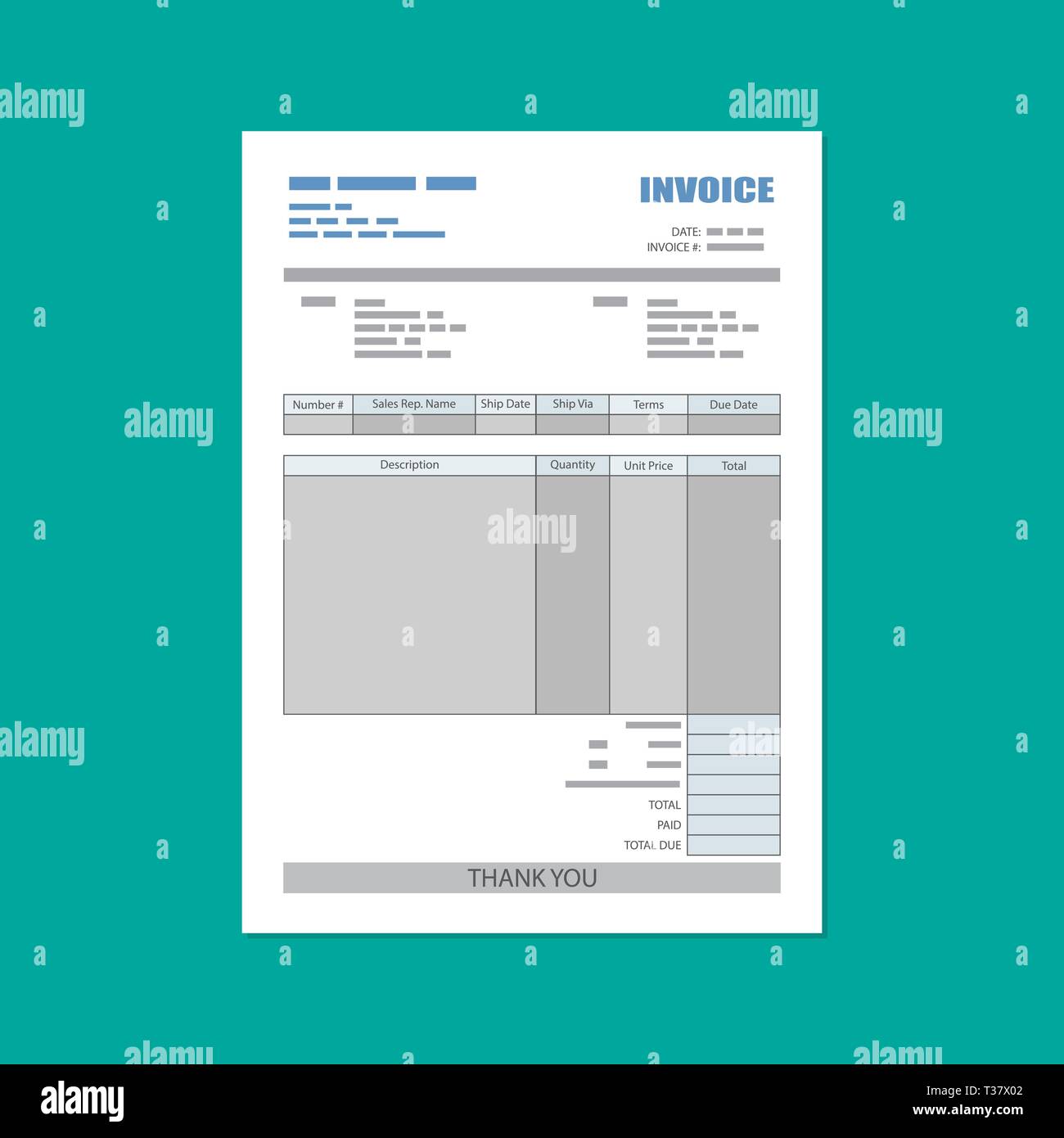 unfill paper invoice form. tax. receipt. bill. vector illustration in ...
