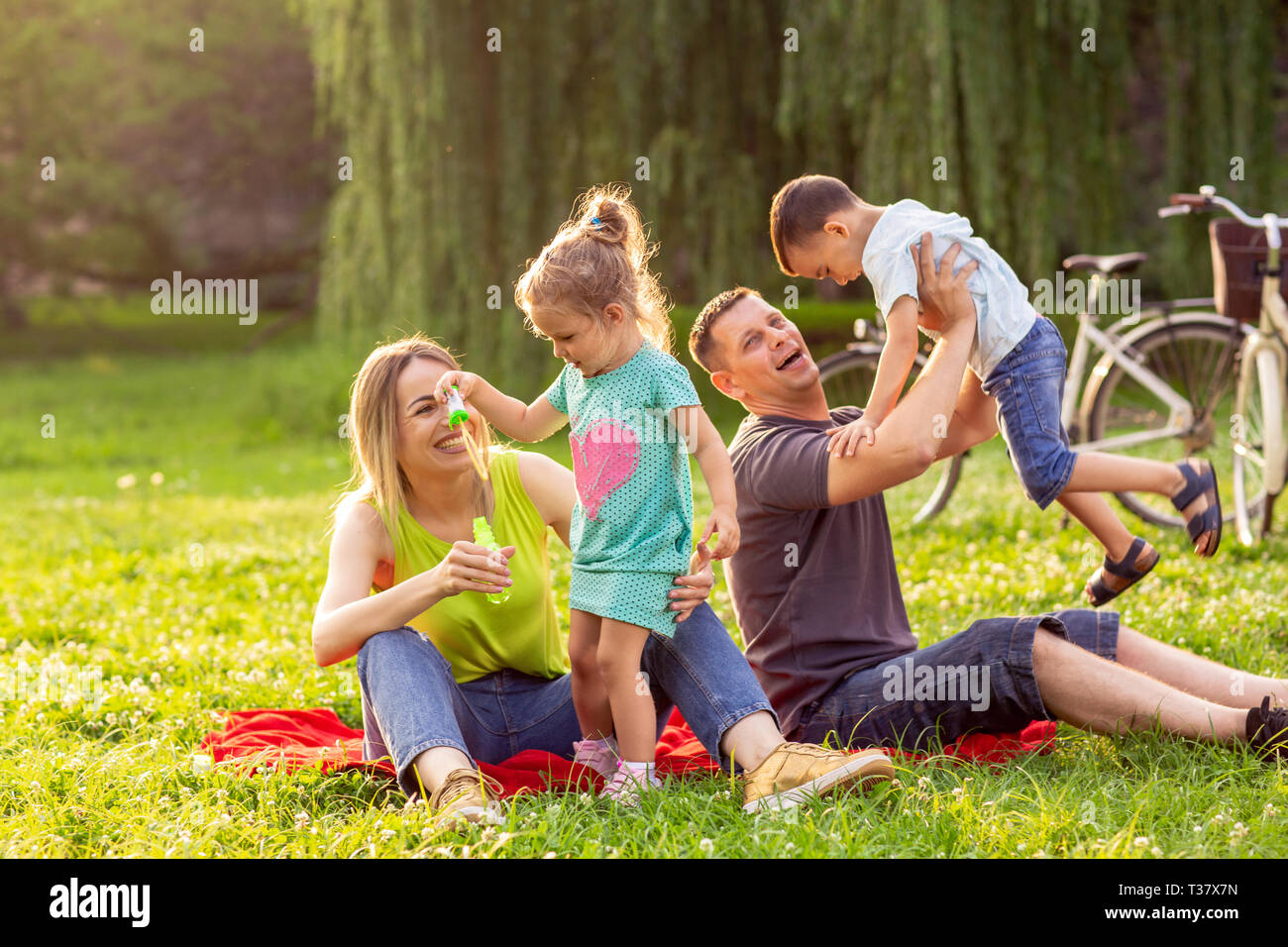 Father and son having fun with bubbles hi-res stock photography and ...