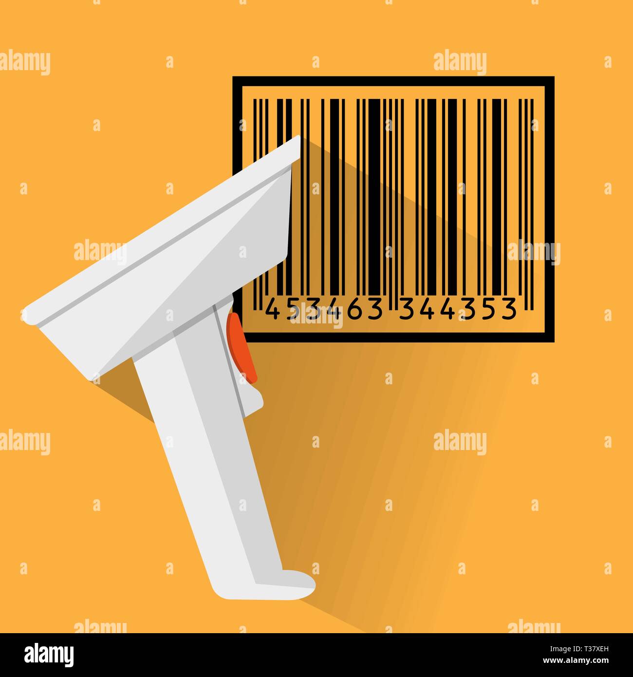 hand held barcode scanner with long shadow and black bar code. vector ...