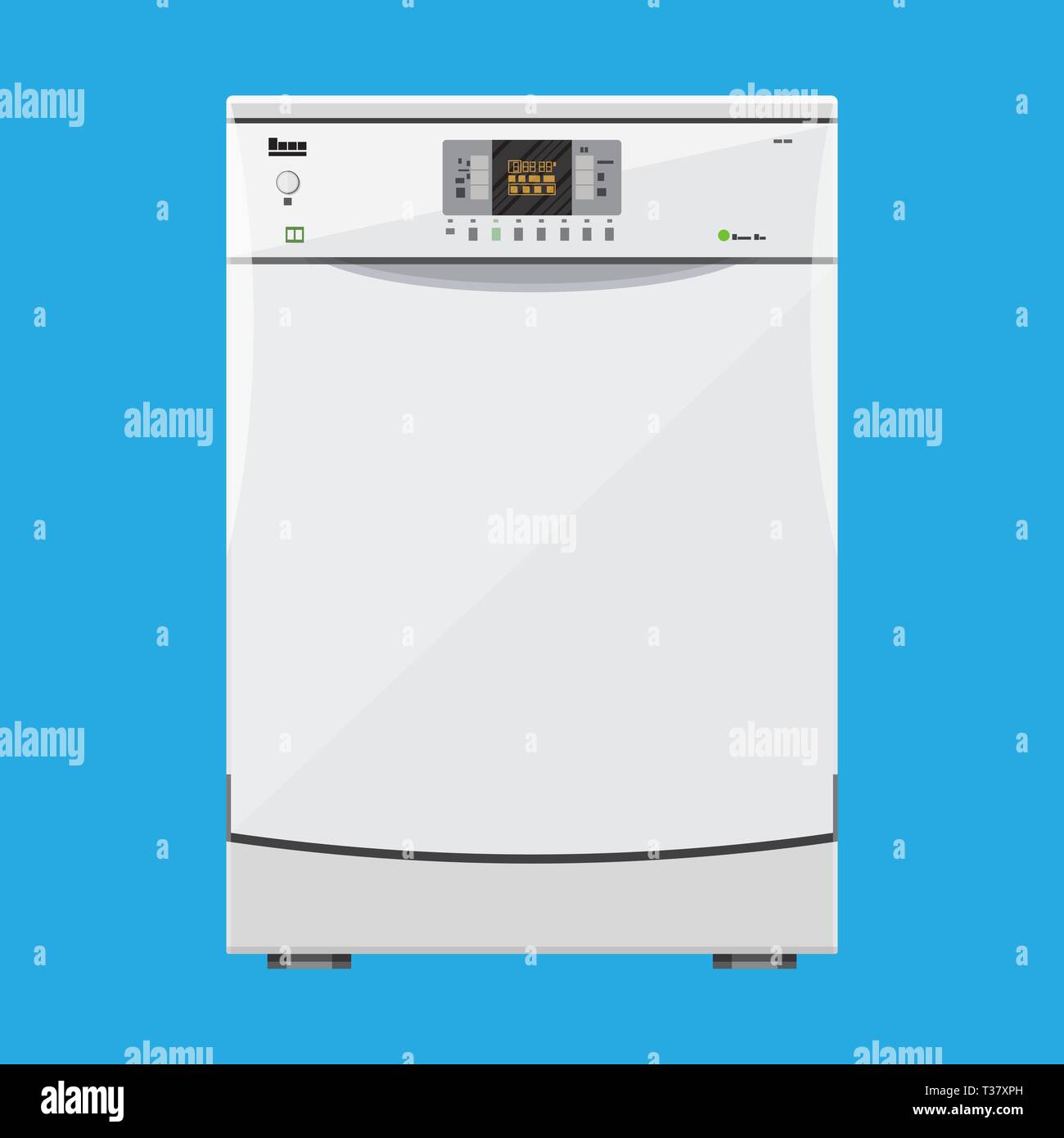 white modern closed kitchen dishwasher. vector illustration in flat ...
