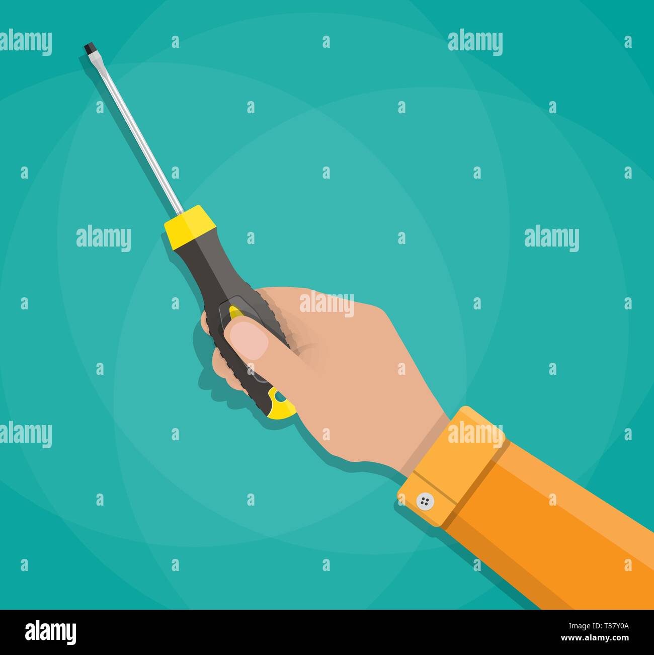 Human hand and screwdriver with plastic handle. Vector Illustration in ...
