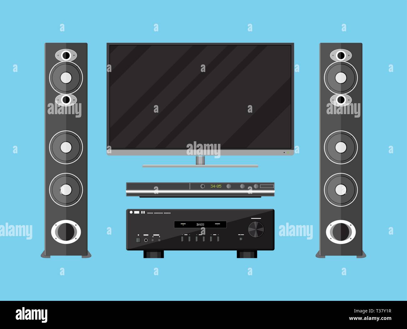 Vector set of detailed home theater electronics. tv, amplifier ...