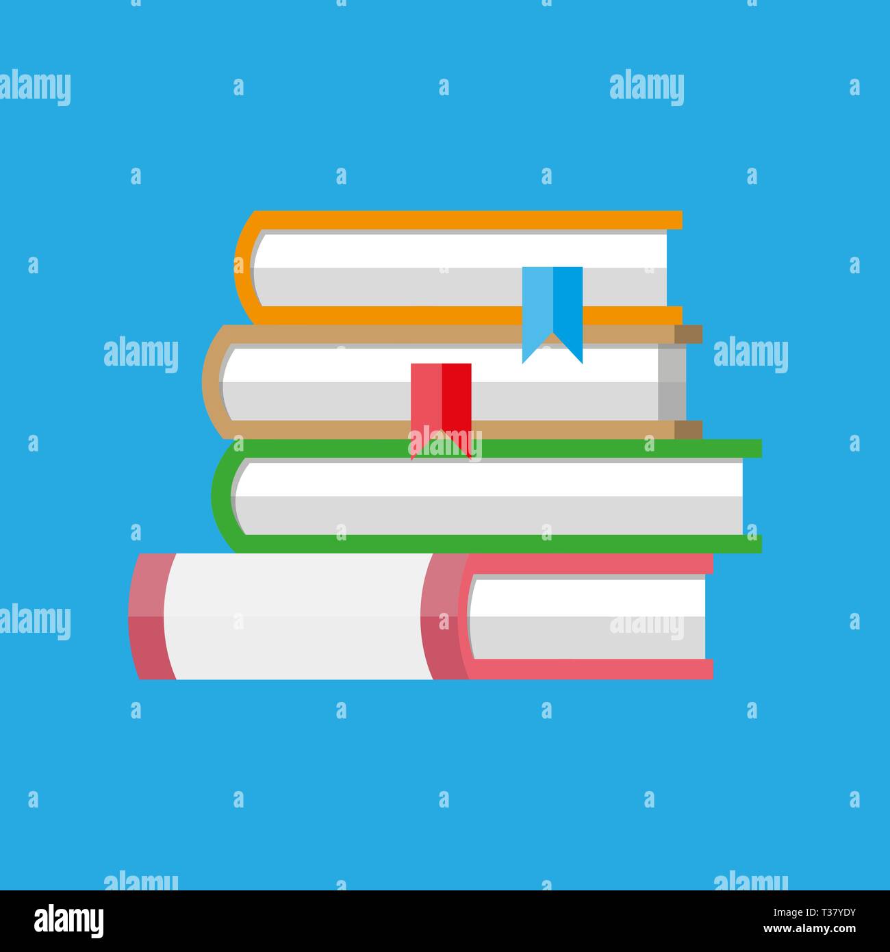 stack of books with bookmarks isolated on blue background. vector ...