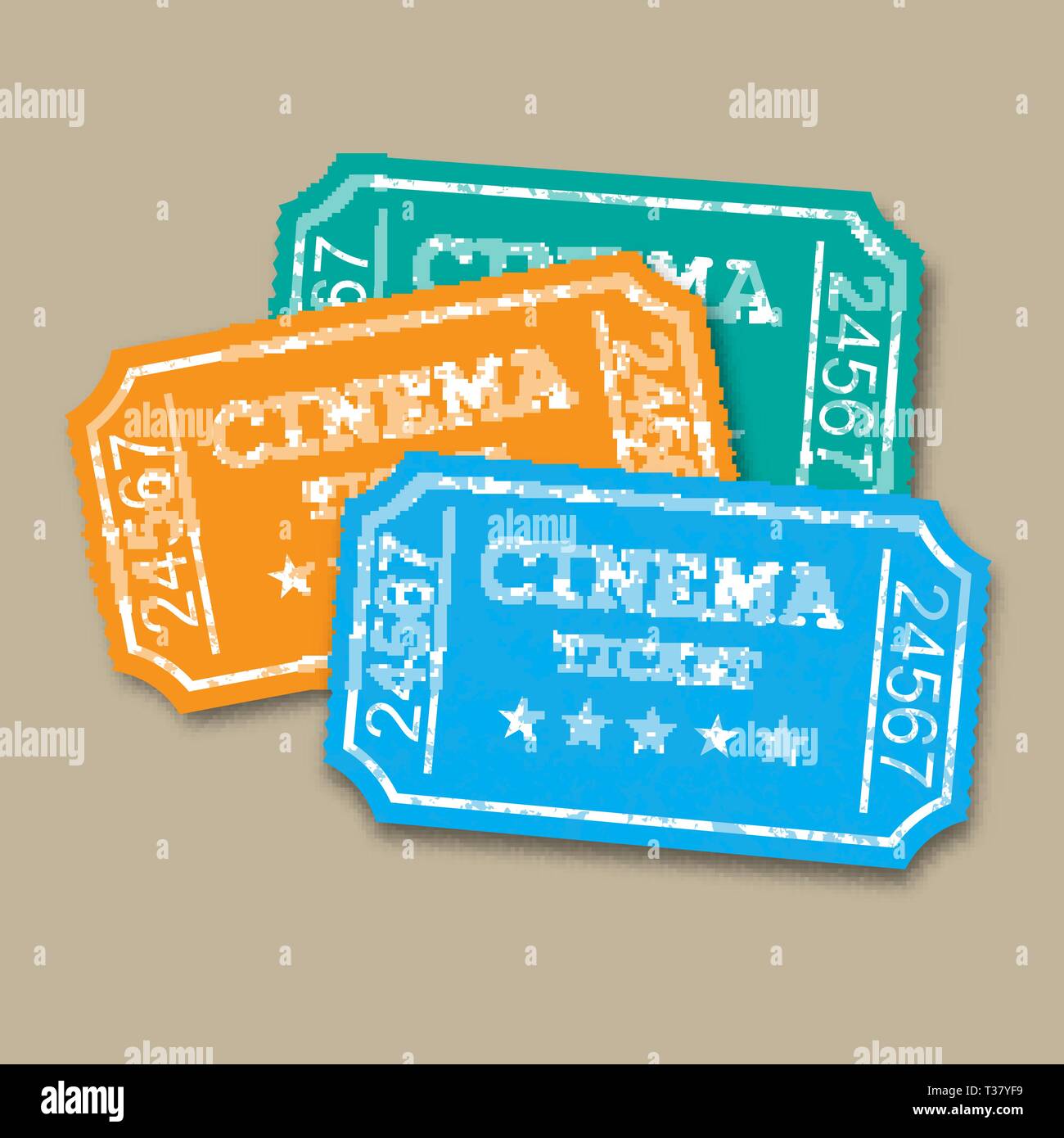 Realistic retro paper cinema tickets. vector Illustration on brown background Stock Vector Image ...