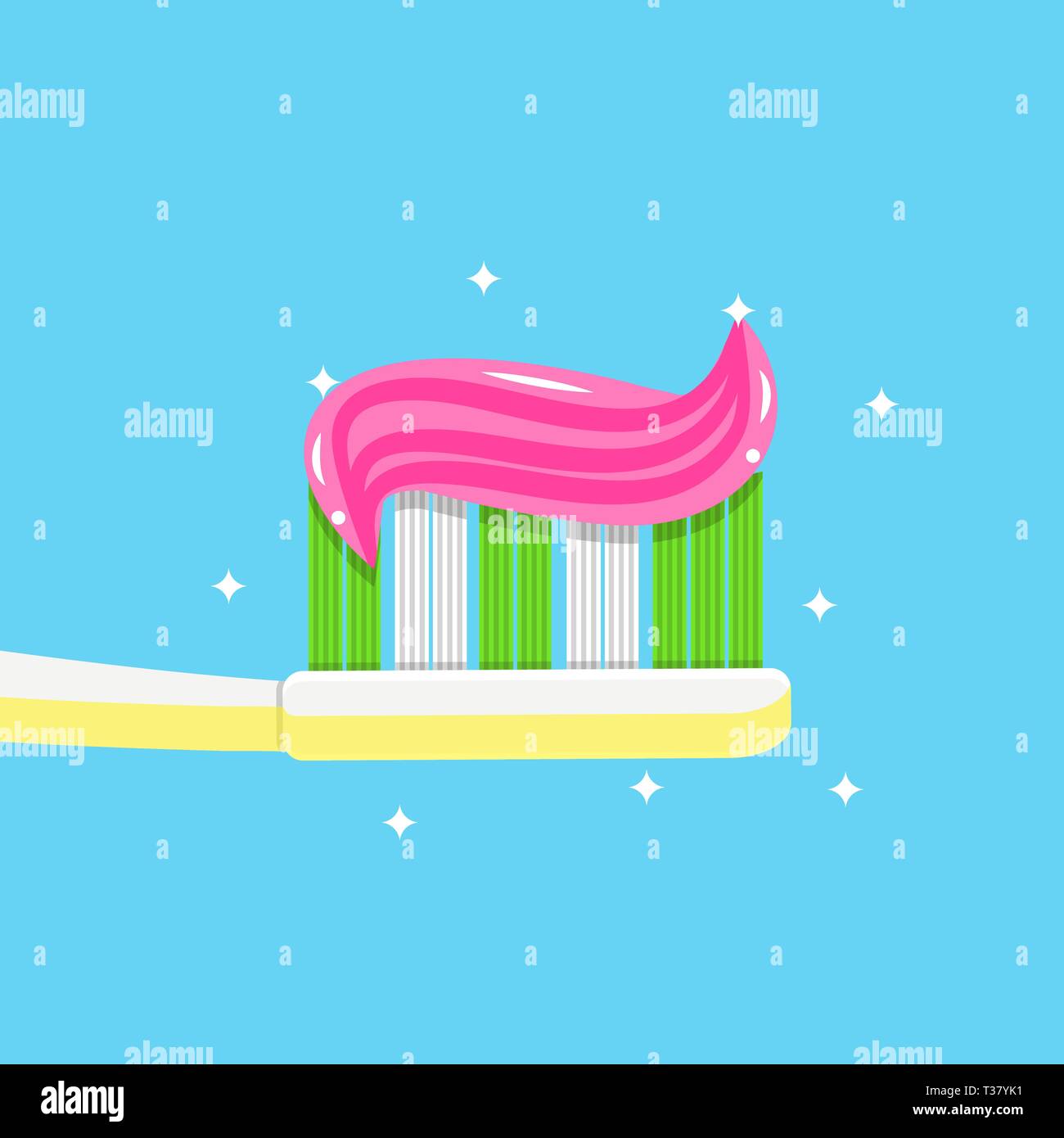 toothpaste on tooth brush. close up. vector illustration in flat style ...
