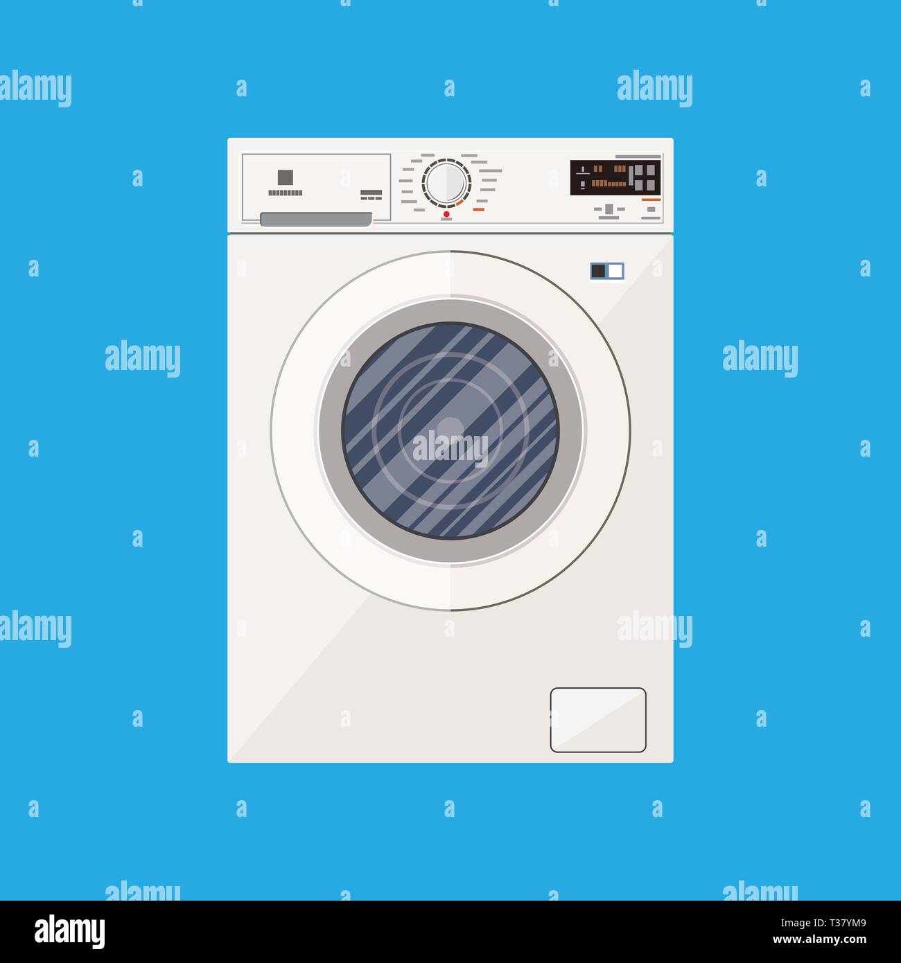 Modern white washing machine in flat style. Front view. vector ...