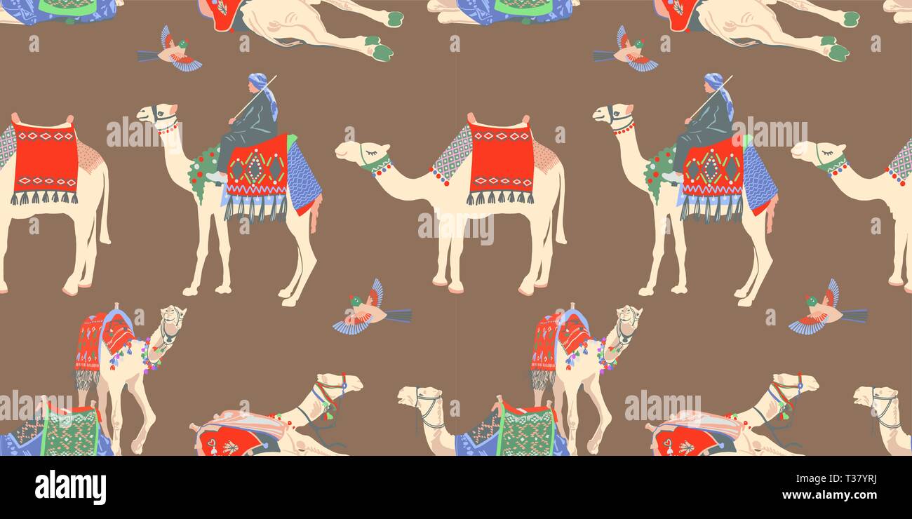 seamless pattern with different egyptian camel, vector illustration ...