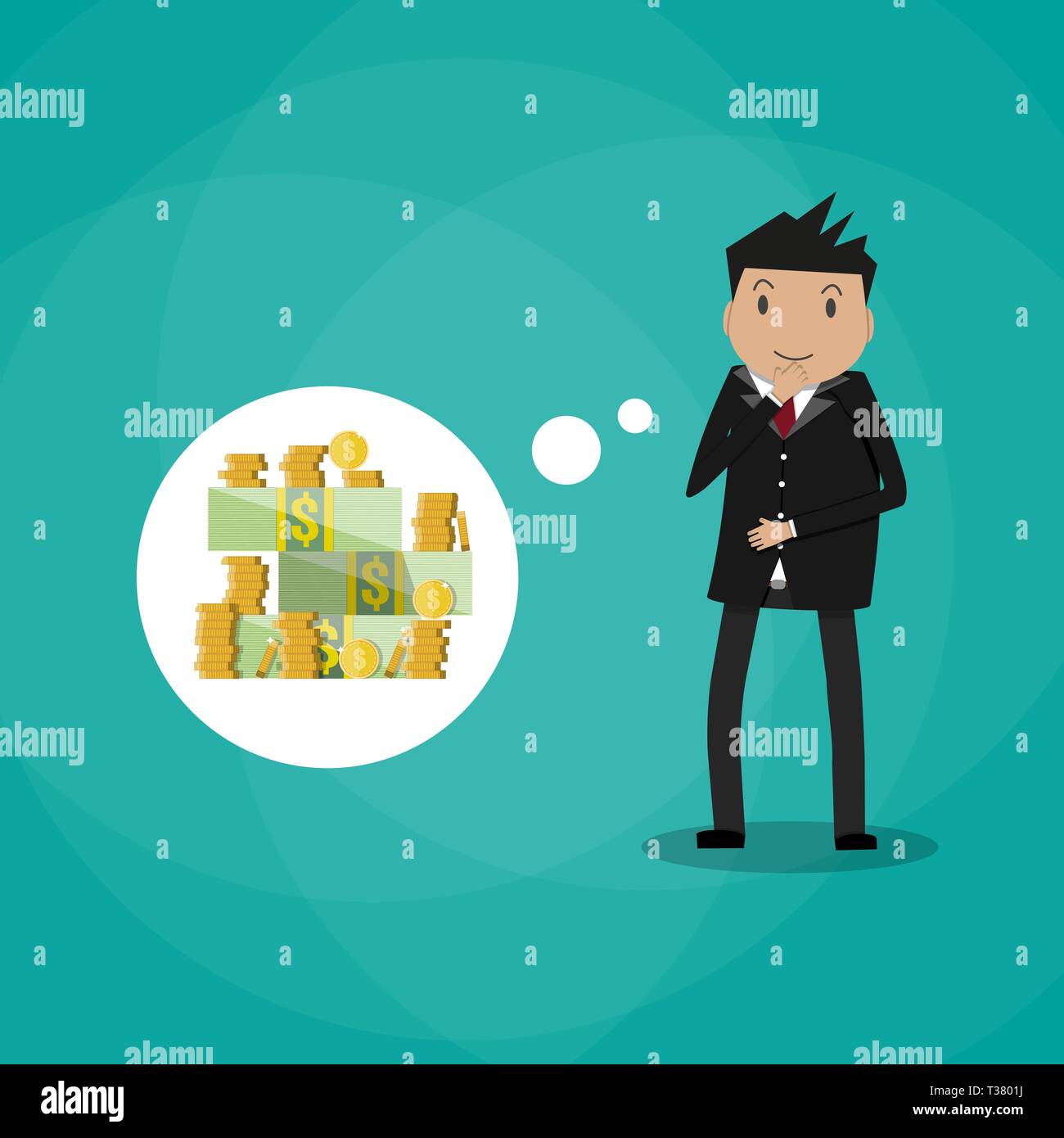 Business man dreaming about money. vector illustration in flat style on ...