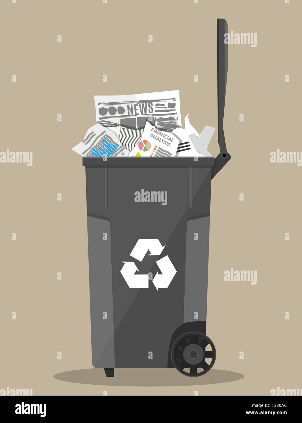 trash recycle bin container for garbage full of paper. Bin for papers ...