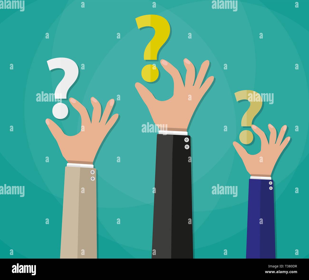 Concept of questioning, hands holding question marks. vector ...