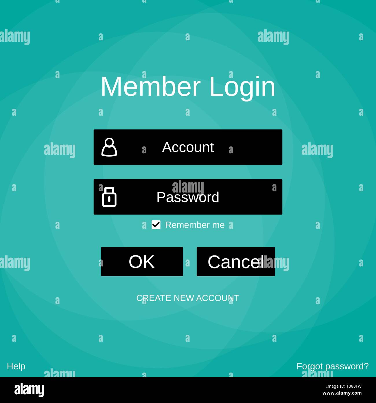 Login form menu with simple line icons. Green background Website ...