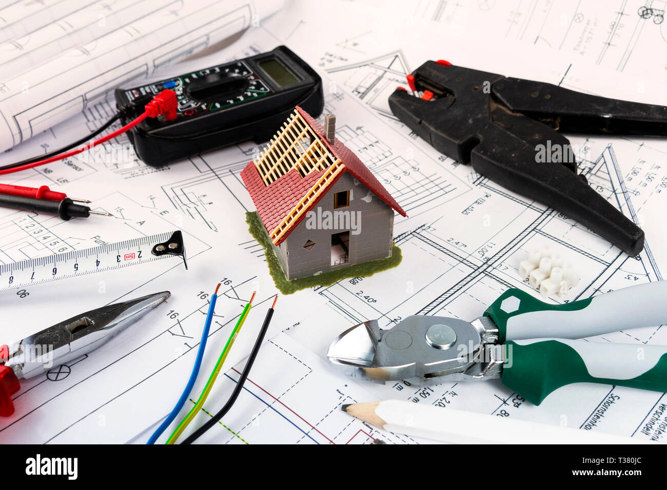 Planning electrical house installation Stock Photo - Alamy