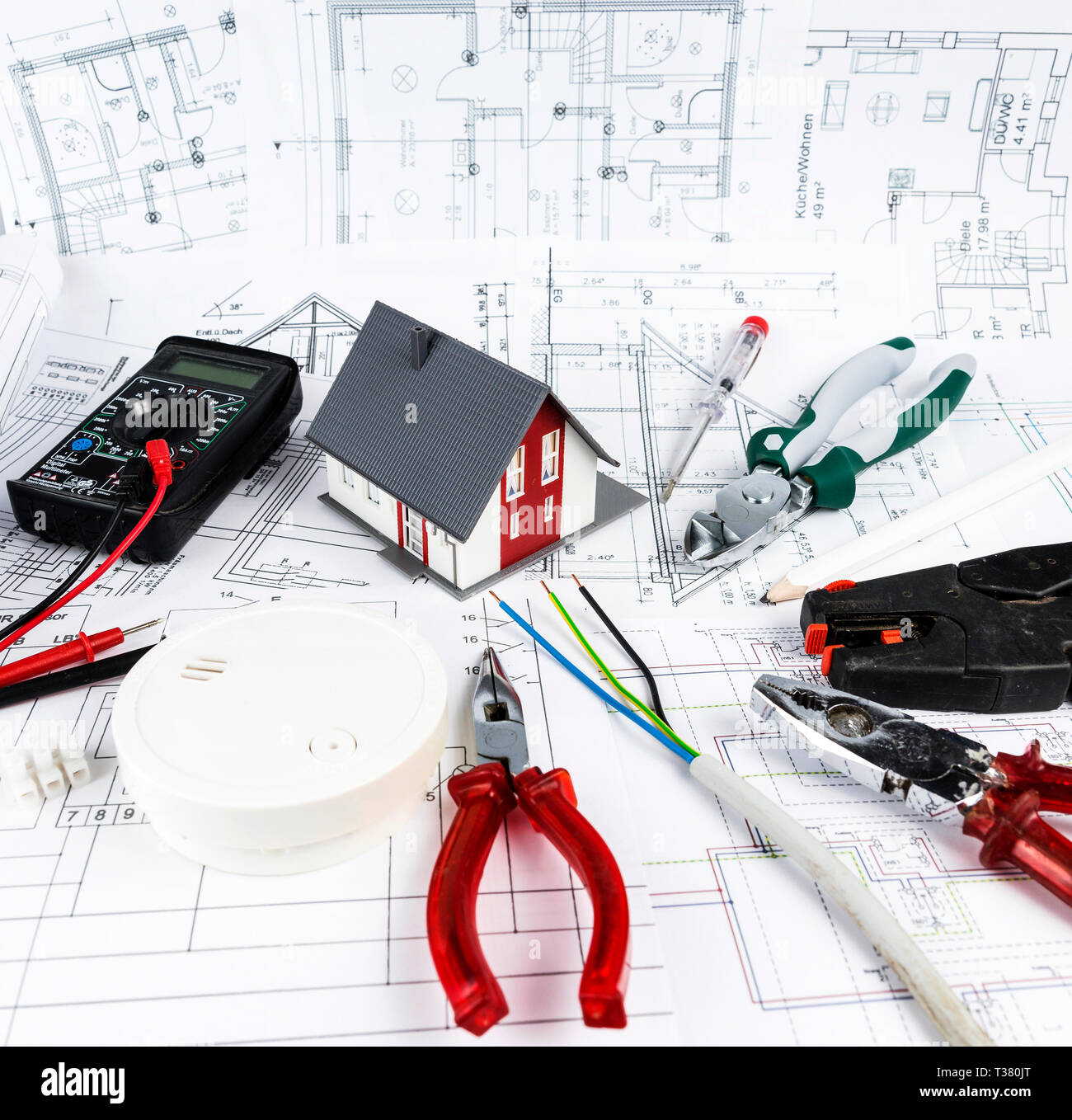 Planning electrical house installation Stock Photo - Alamy