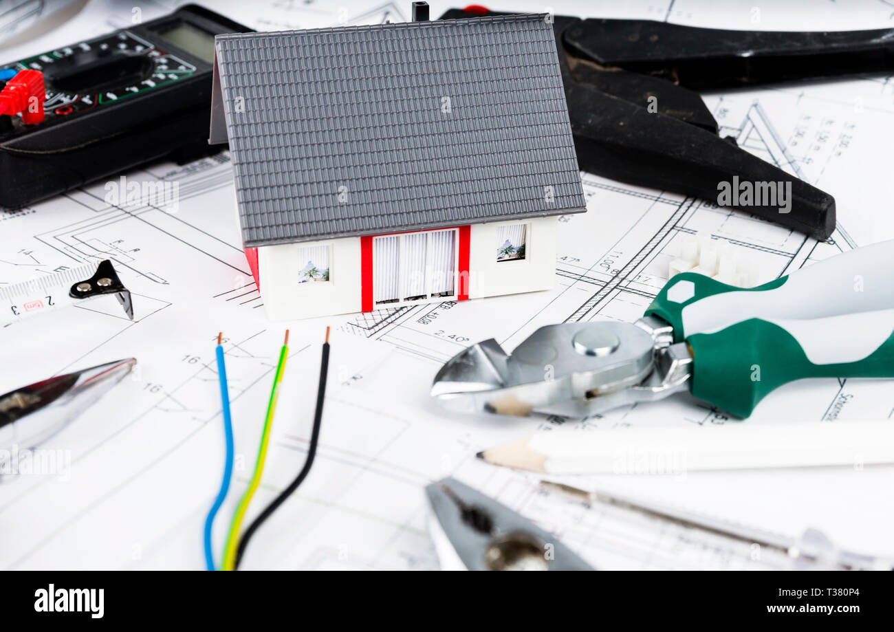 Planning electrical house installation Stock Photo - Alamy