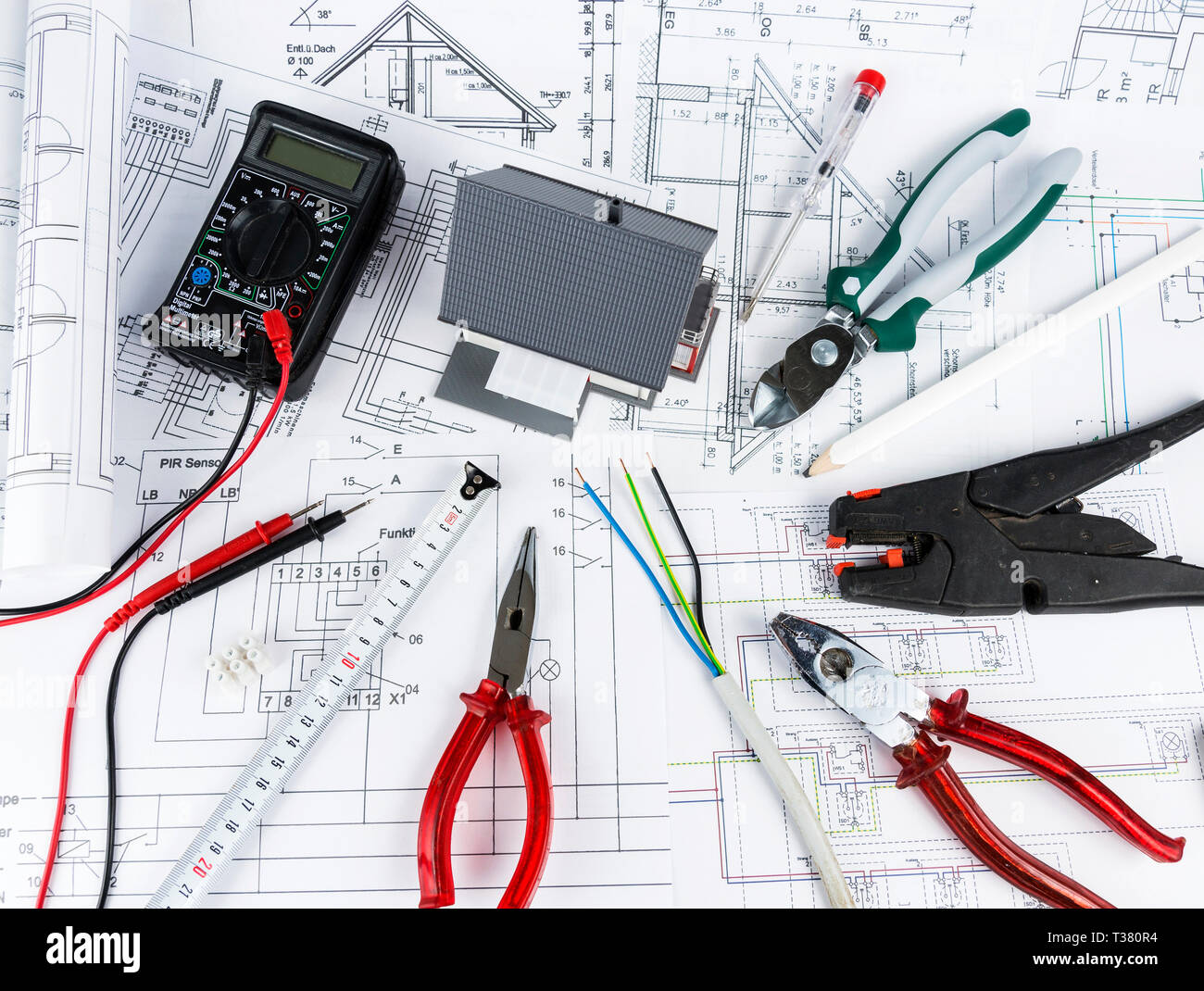 Planning electrical house installation Stock Photo - Alamy