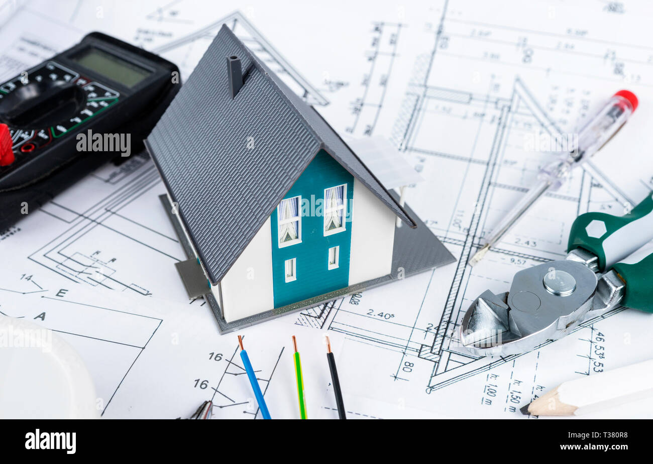 Planning electrical house installation Stock Photo - Alamy
