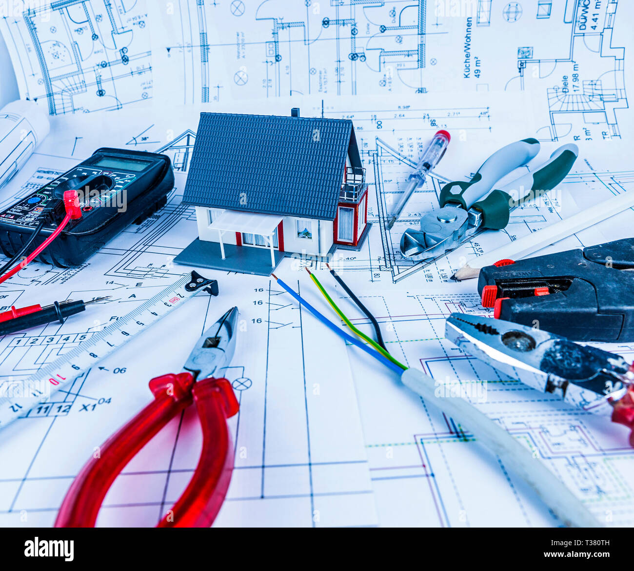 Planning electrical house installation Stock Photo - Alamy
