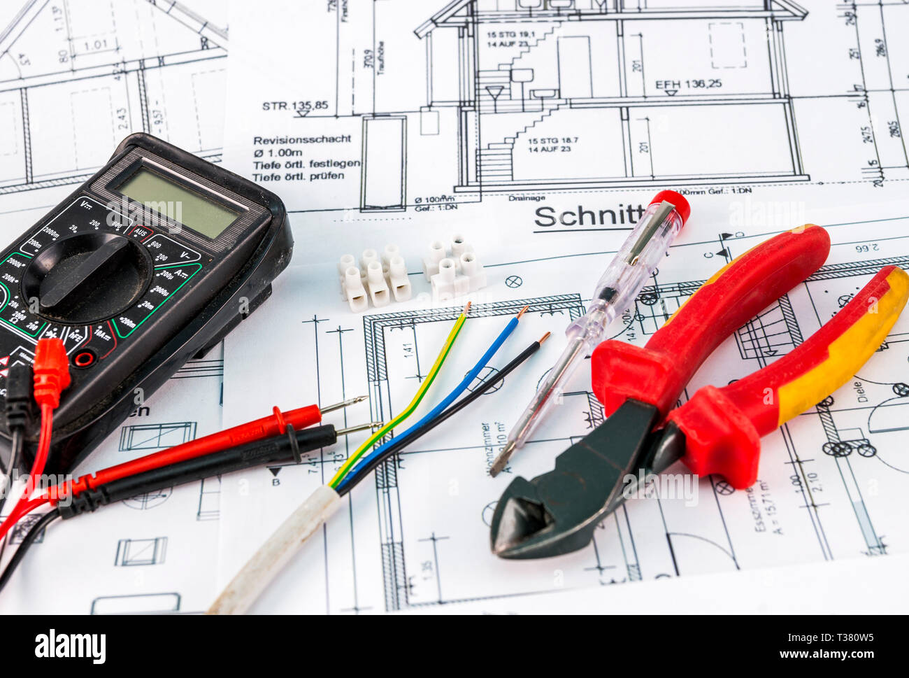 Planning electrical house installation Stock Photo - Alamy