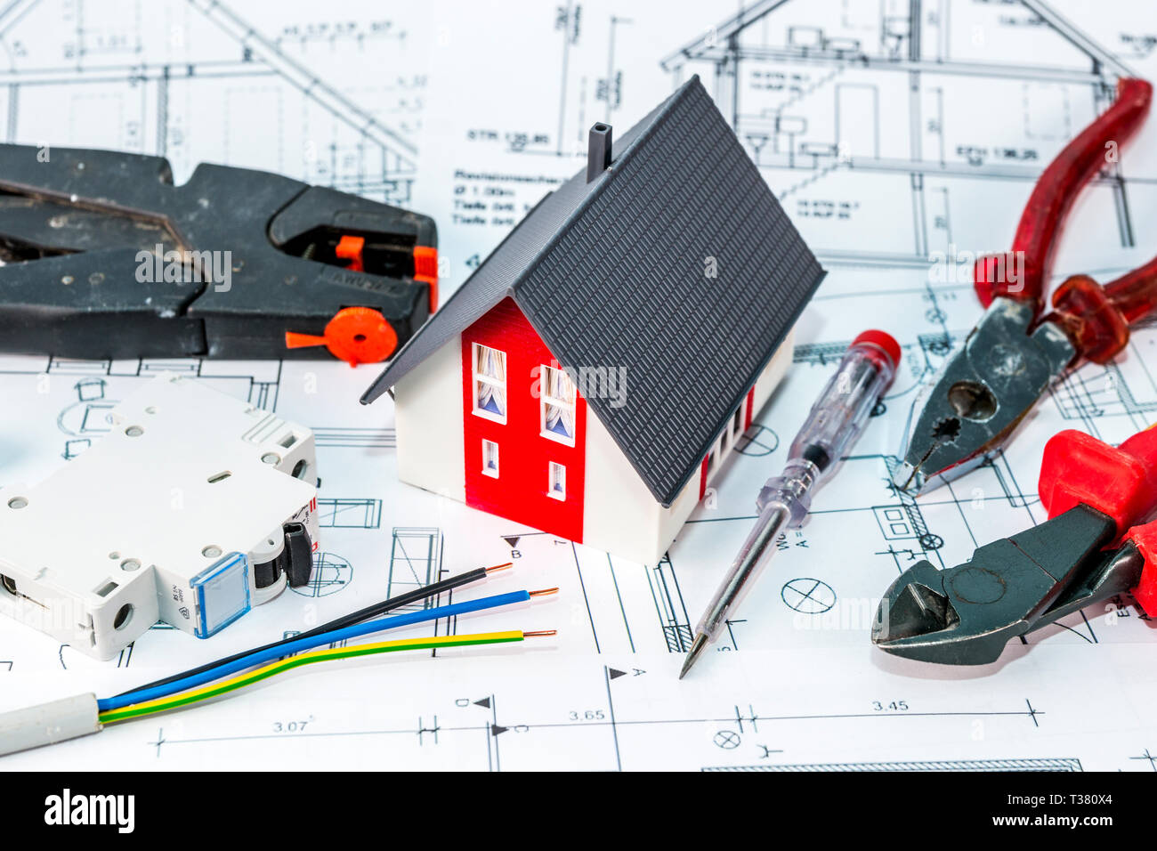 Planning electrical house installation Stock Photo - Alamy