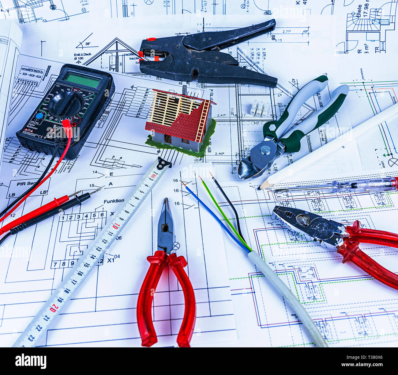 Planning electrical house installation Stock Photo - Alamy