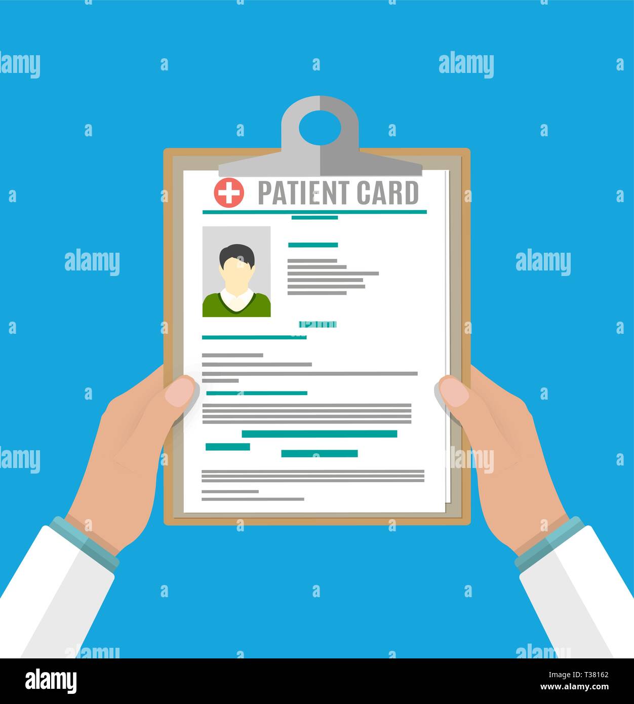 Clipboard in doctors hand. patient card. medical report. analysis or ...