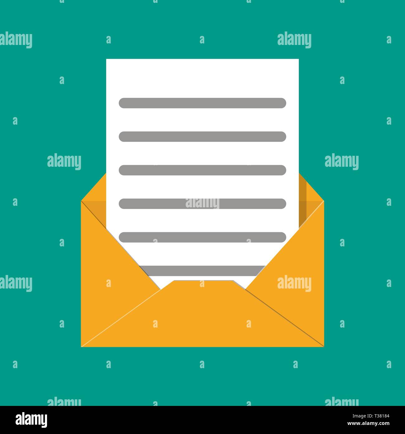 envelope with sheet of paper. mail concept. vector illustration in flat ...