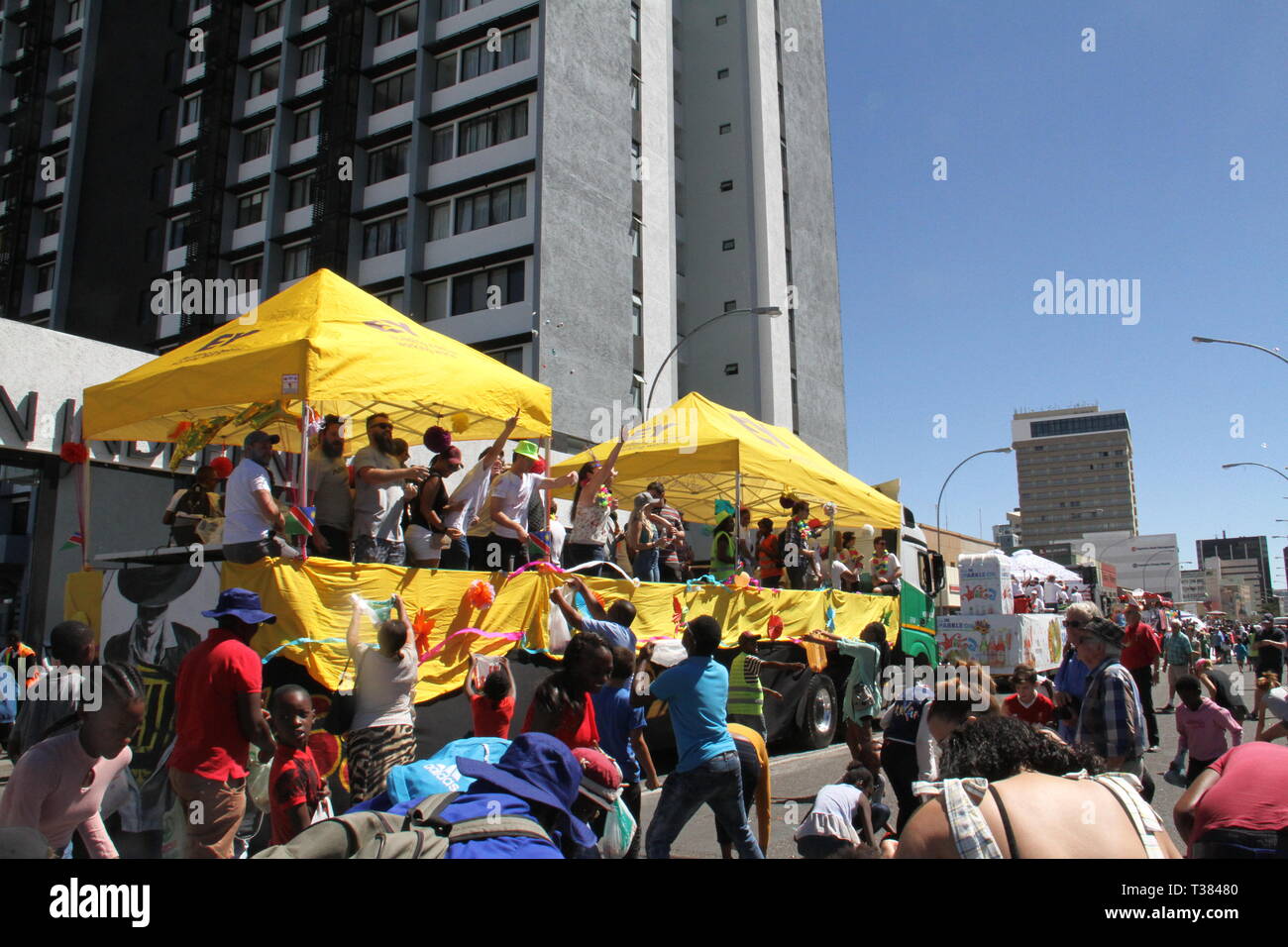 Windhoek, Namibia. 6th Apr, 2019. People attend a float parade during ...
