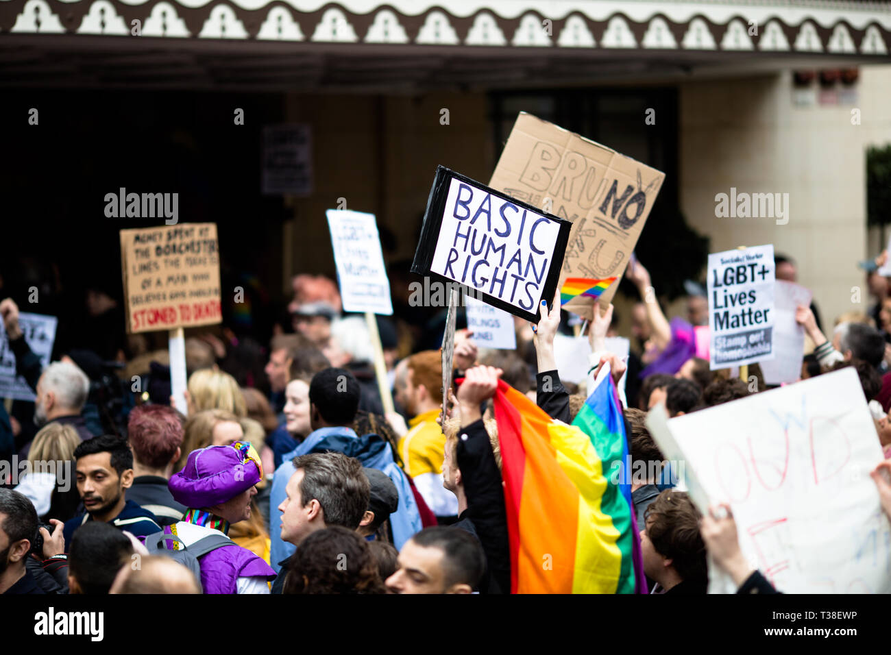 Protest outside the Dorchester Hotel, in opposition to Brunei's anti ...