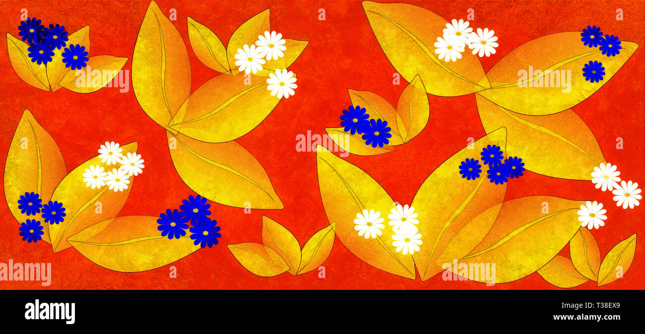flowers pattern, graphic floral motive. Aquarelle effect Stock Photo ...