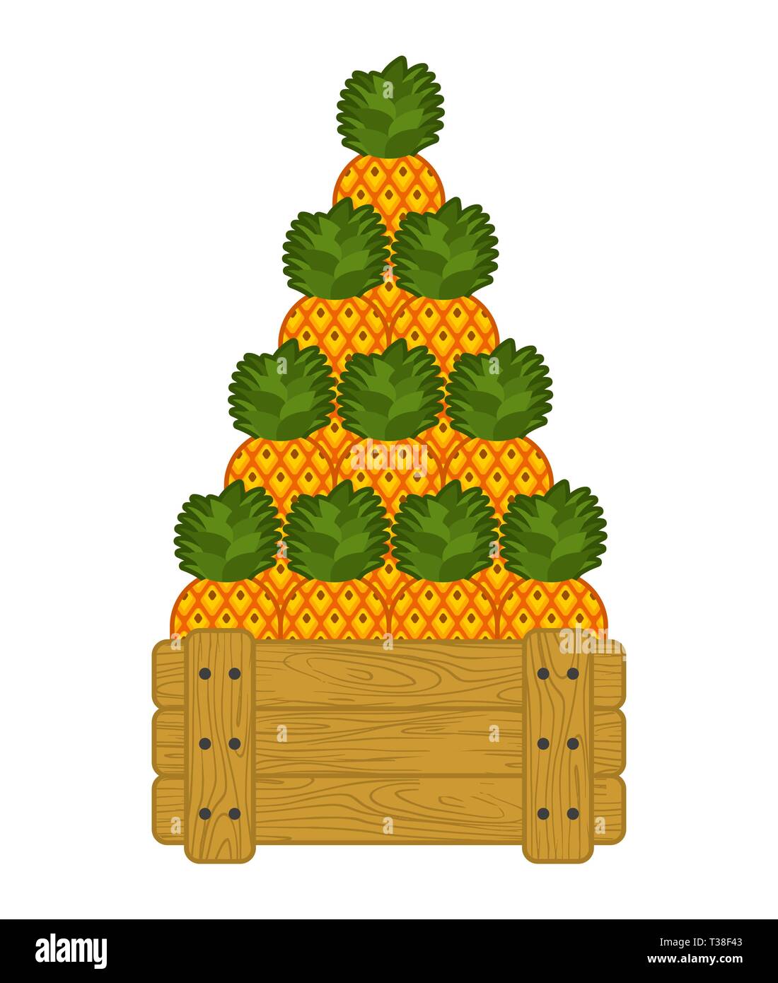 Pineapples in wooden box isolated. pineapple for sale on market. Fruit ...