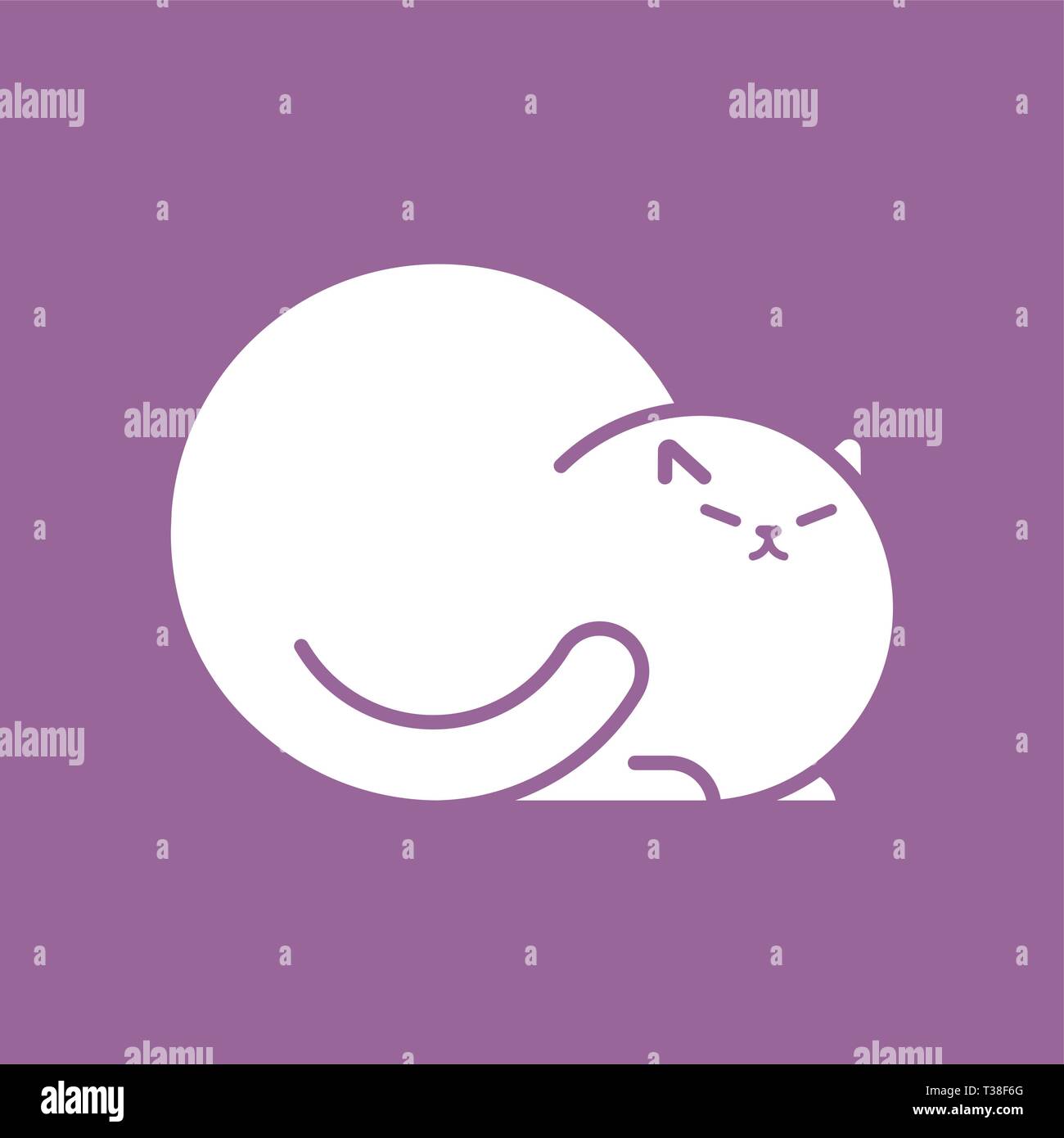 Fat white cat isolated. Thick pet. Cute animal Cartoon style vector ...