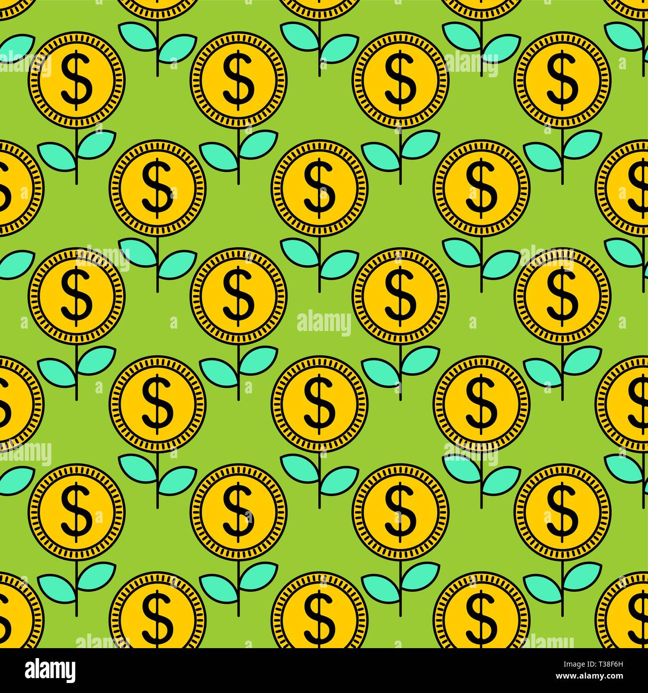 Money flower pattern seamless. Dollar sprout background. Grow wealth ...
