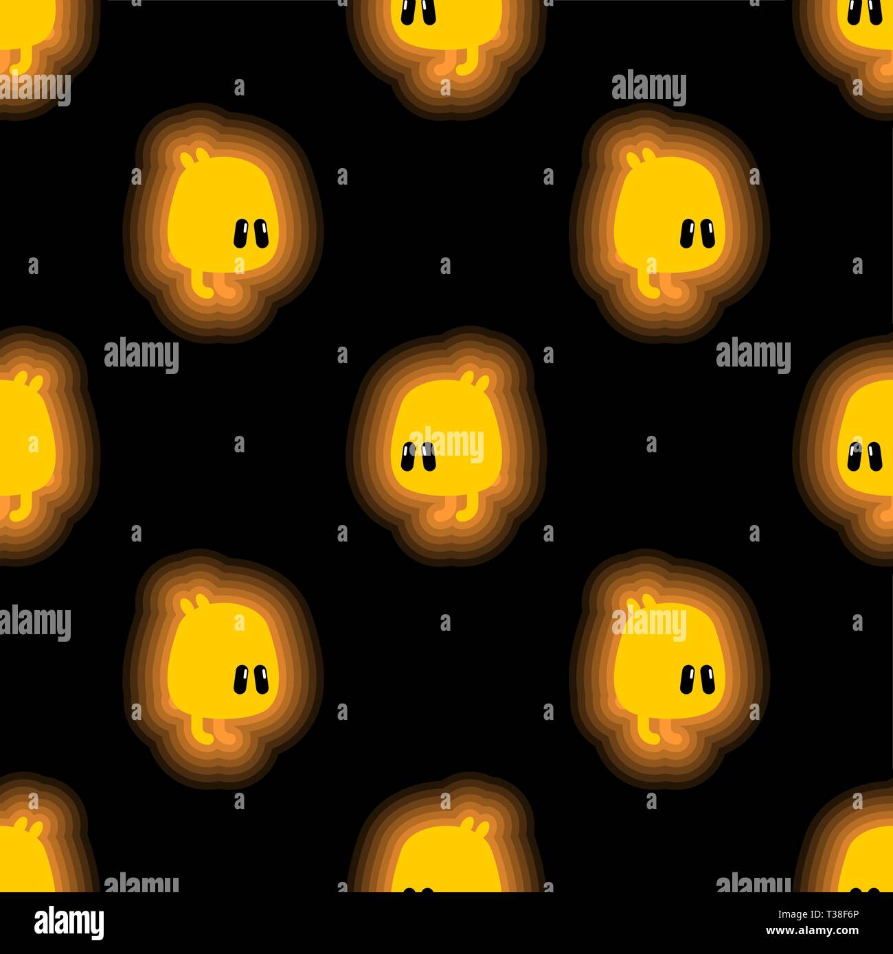 Yellow cute monster pattern seamless. Magic firefly creature backgrund ...