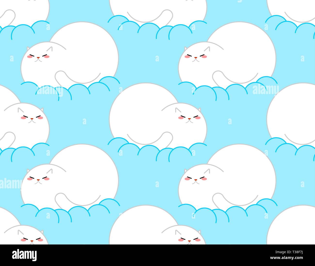 Fat cat on cloud pattern seamless. Thick pet sleeping on sky background ...