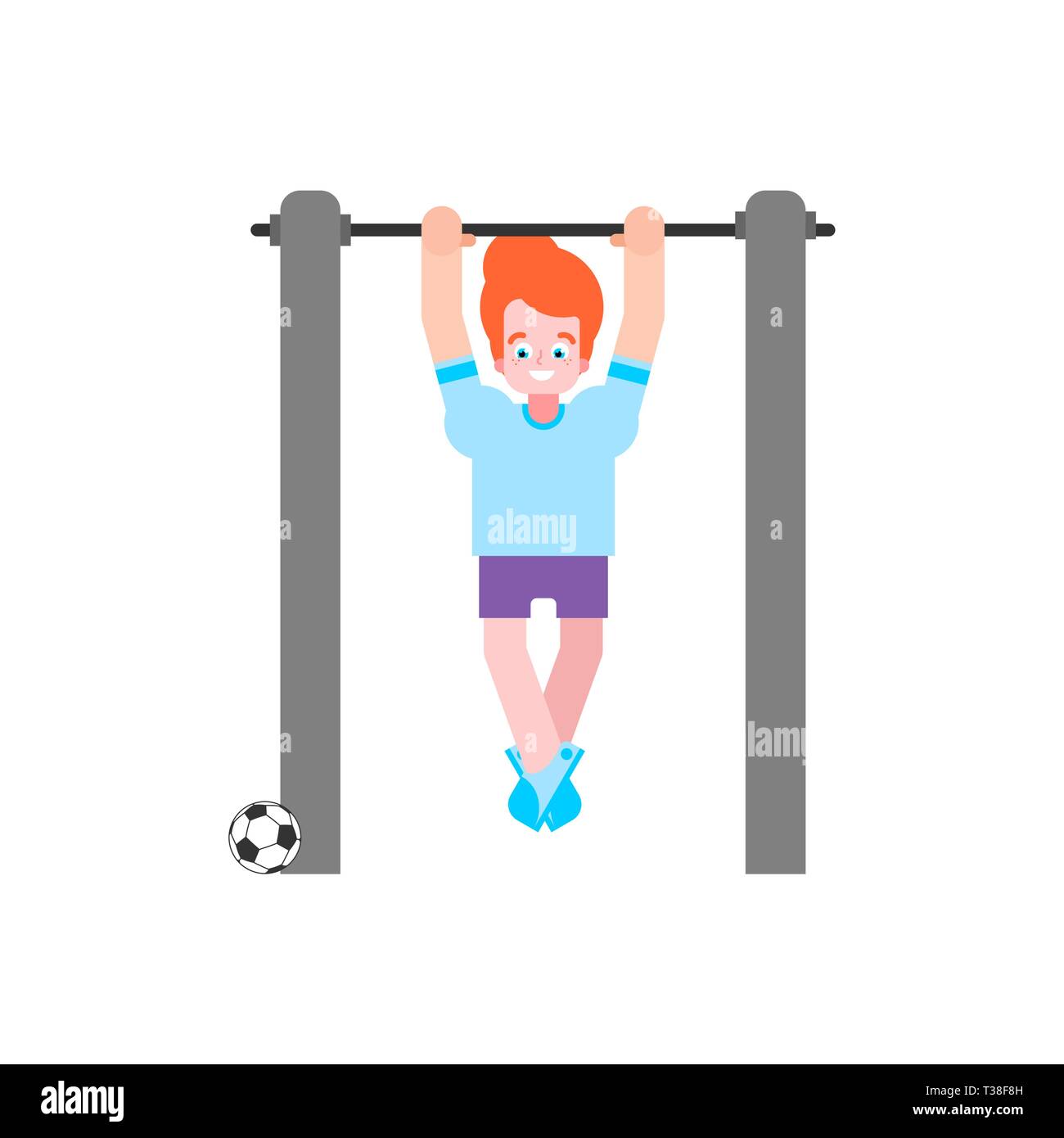 Boy on horizontal bar. Pull up kid street workout. Child fitness Sport ...