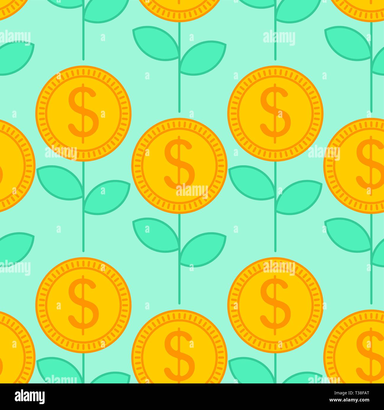 Money flower pattern seamless. Dollar sprout background. Grow wealth ...