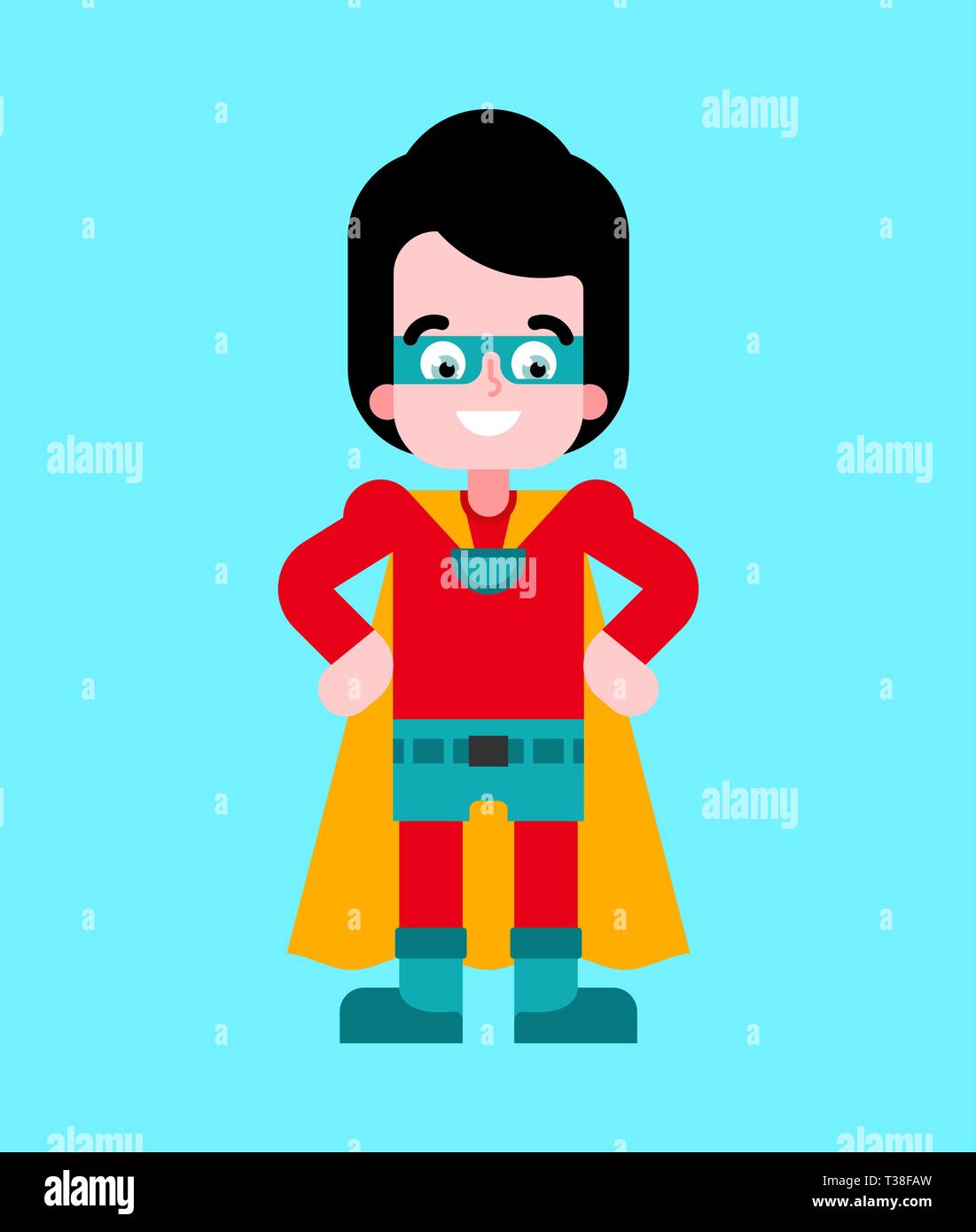 Superhero boy. Super kid in Cloak and mask. Superpowers guy. Cartoon ...