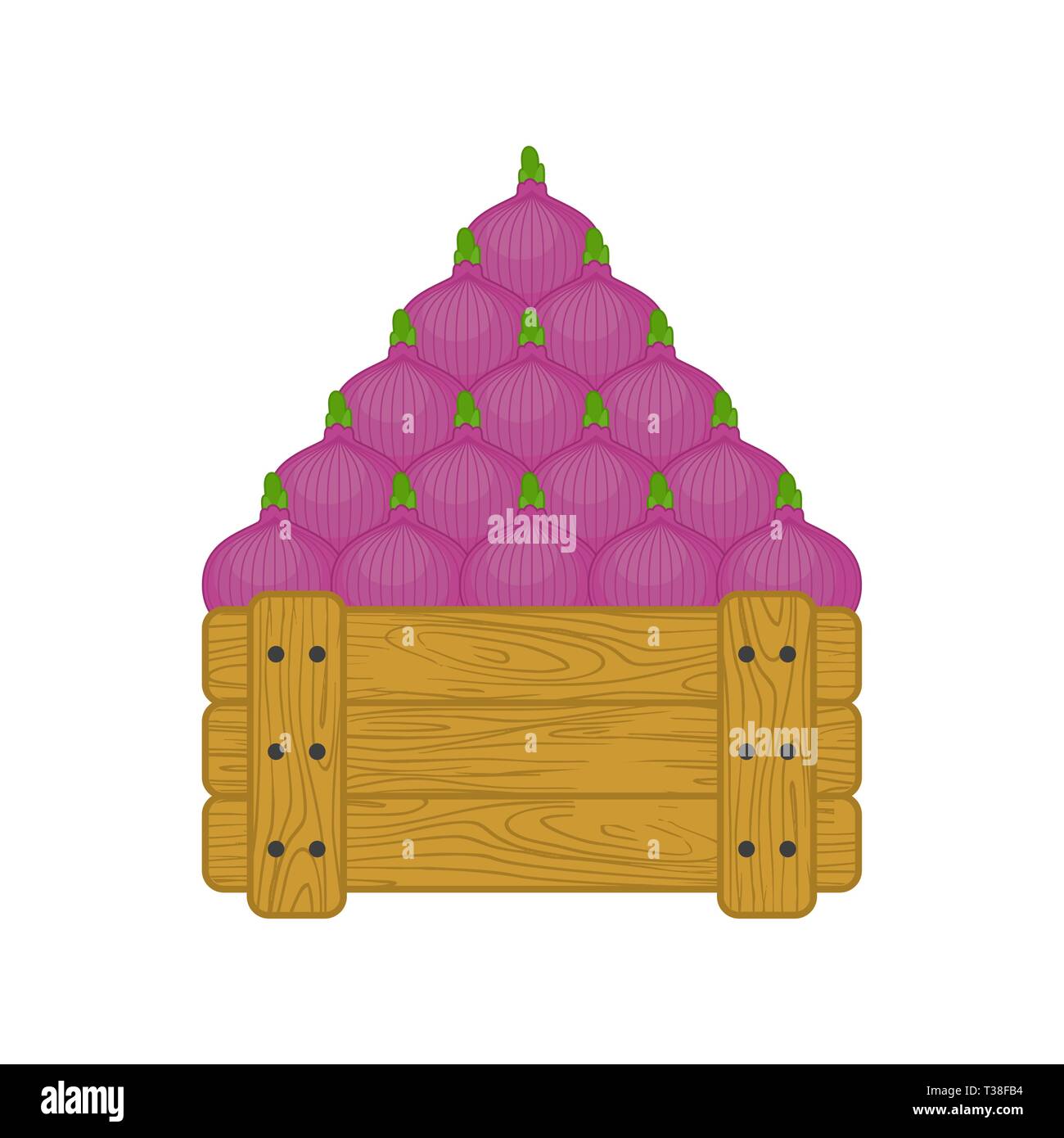 Red Onions in wooden box isolated. Onion for sale on market. vegetable ...