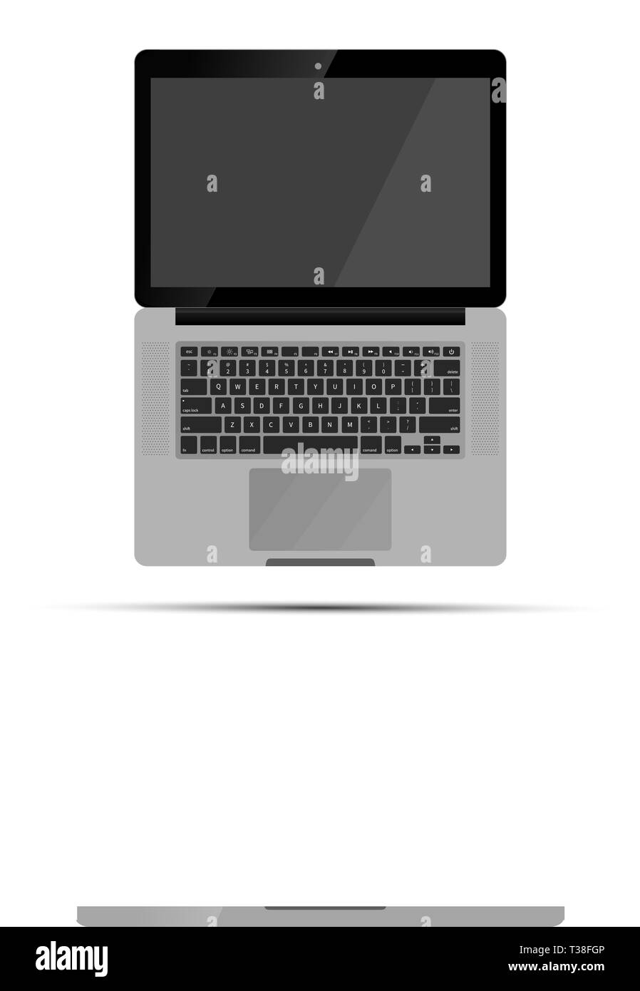 Glossy realistic wide open laptop with keyboard isolated on white Stock ...