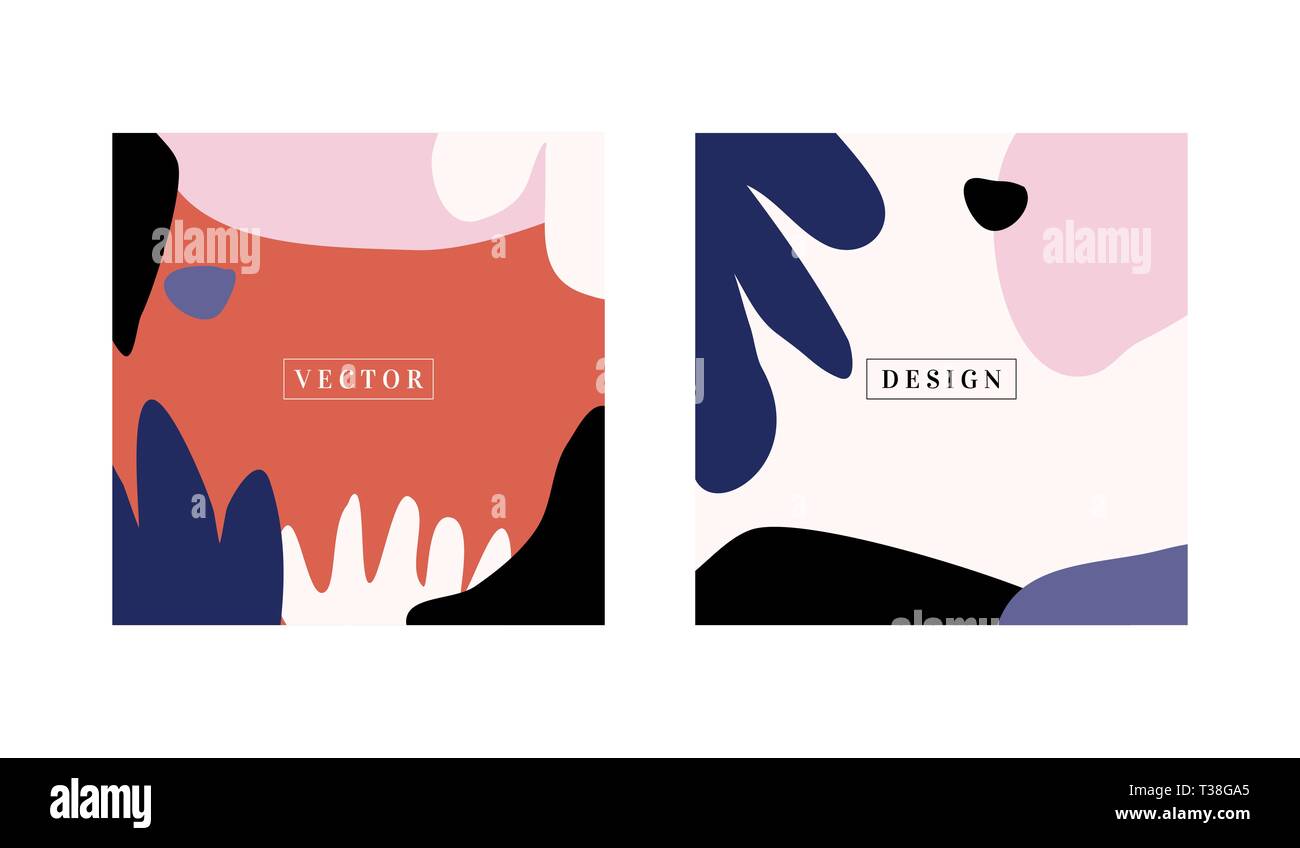 A set of two square design templates with abstract floral shapes and ...