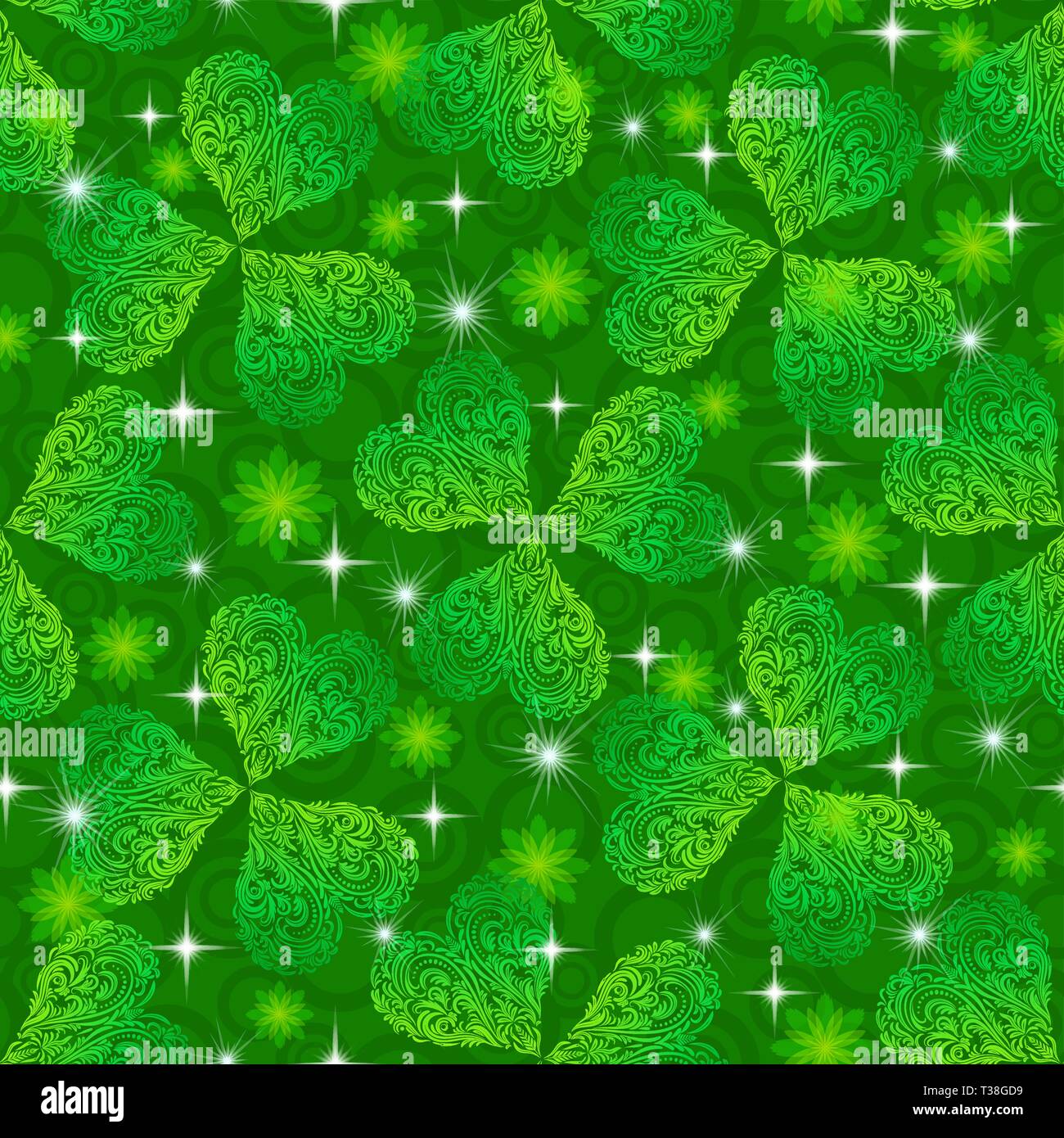 Seamless Floral Tile Pattern, Green Symbolic Clover Plants, Flowers and ...