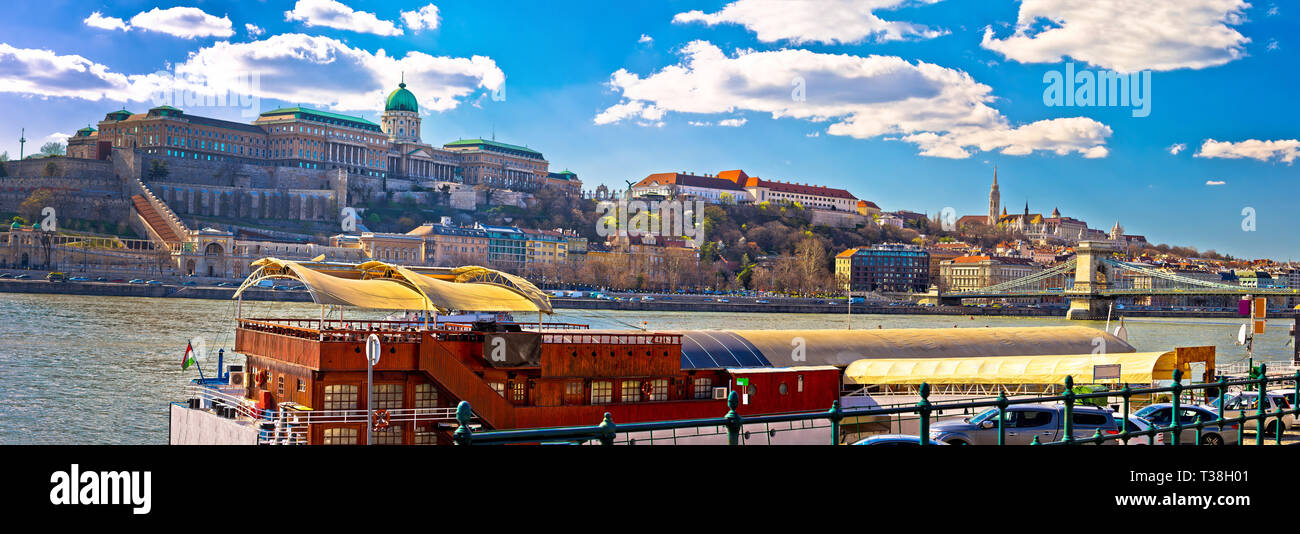 Budapest Danube river historic waterfront architecture springtime view ...