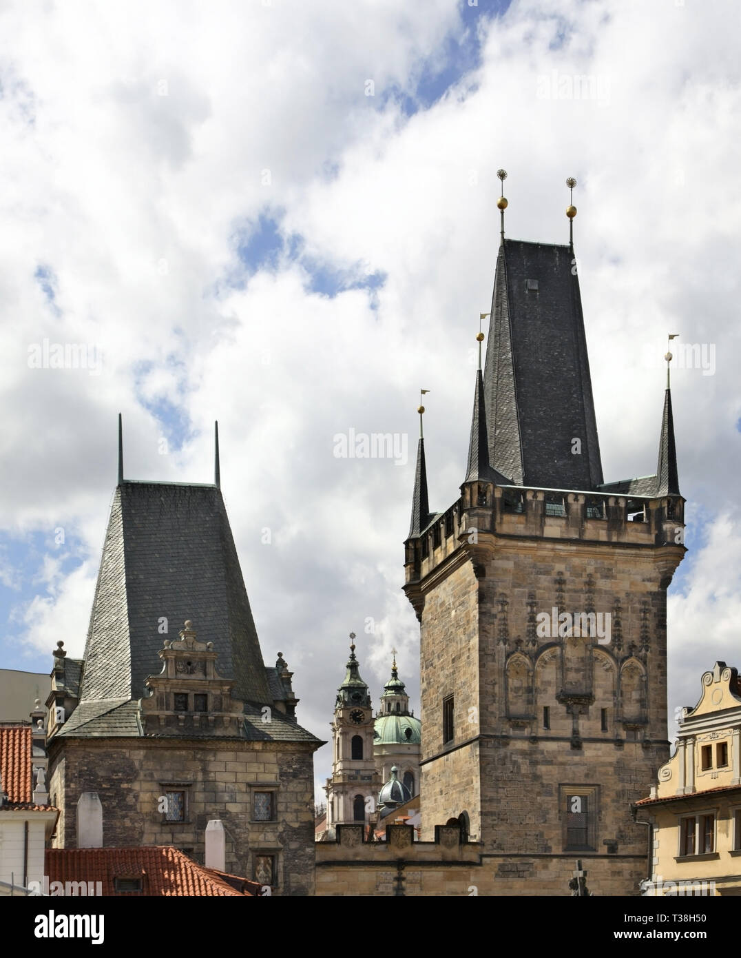 Tower at Staro Mesto end of Charles Bridge in Prague. Czech Republic ...