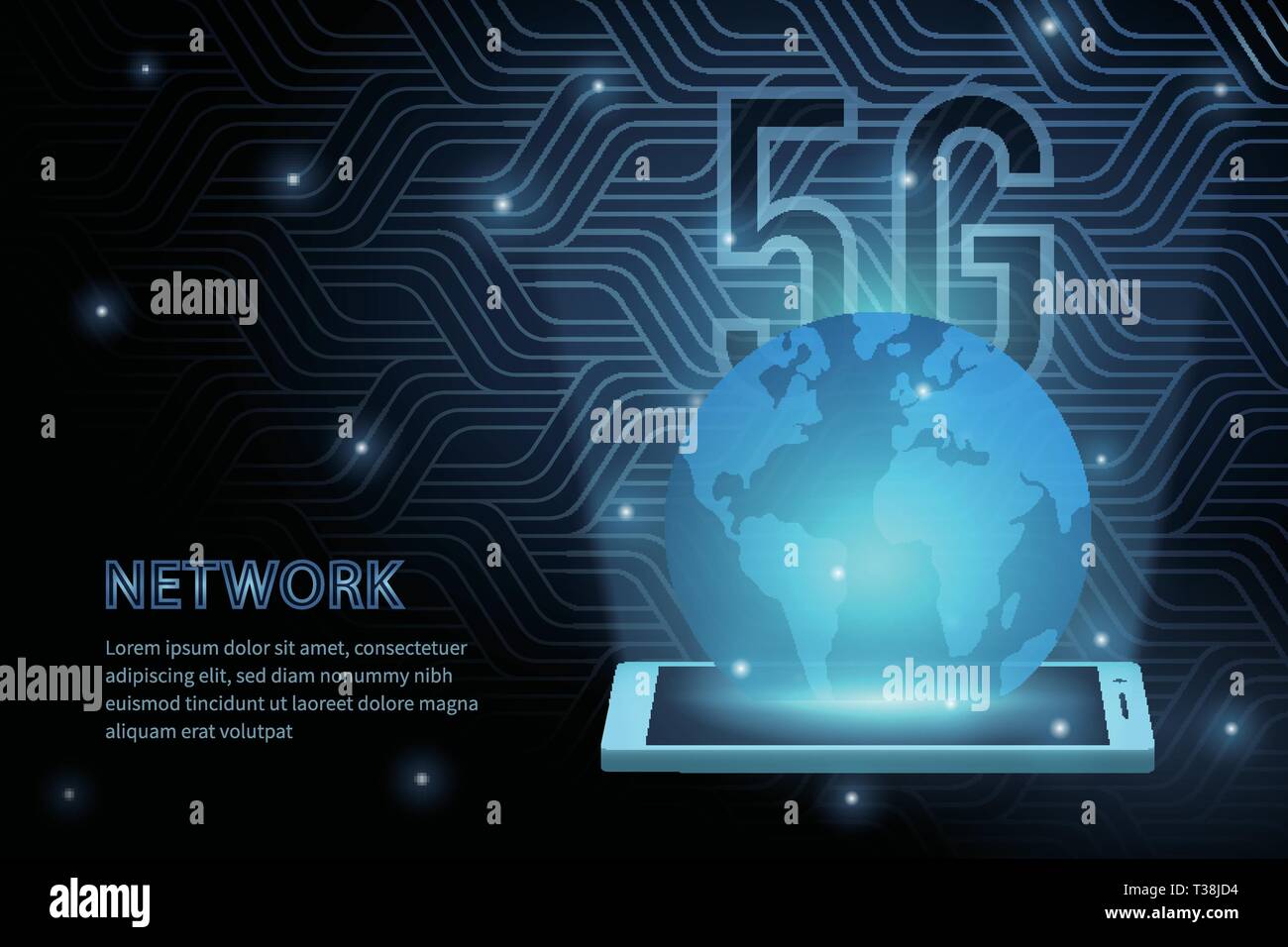 5G technology global earth and mobile phone geometry cross frame line ...