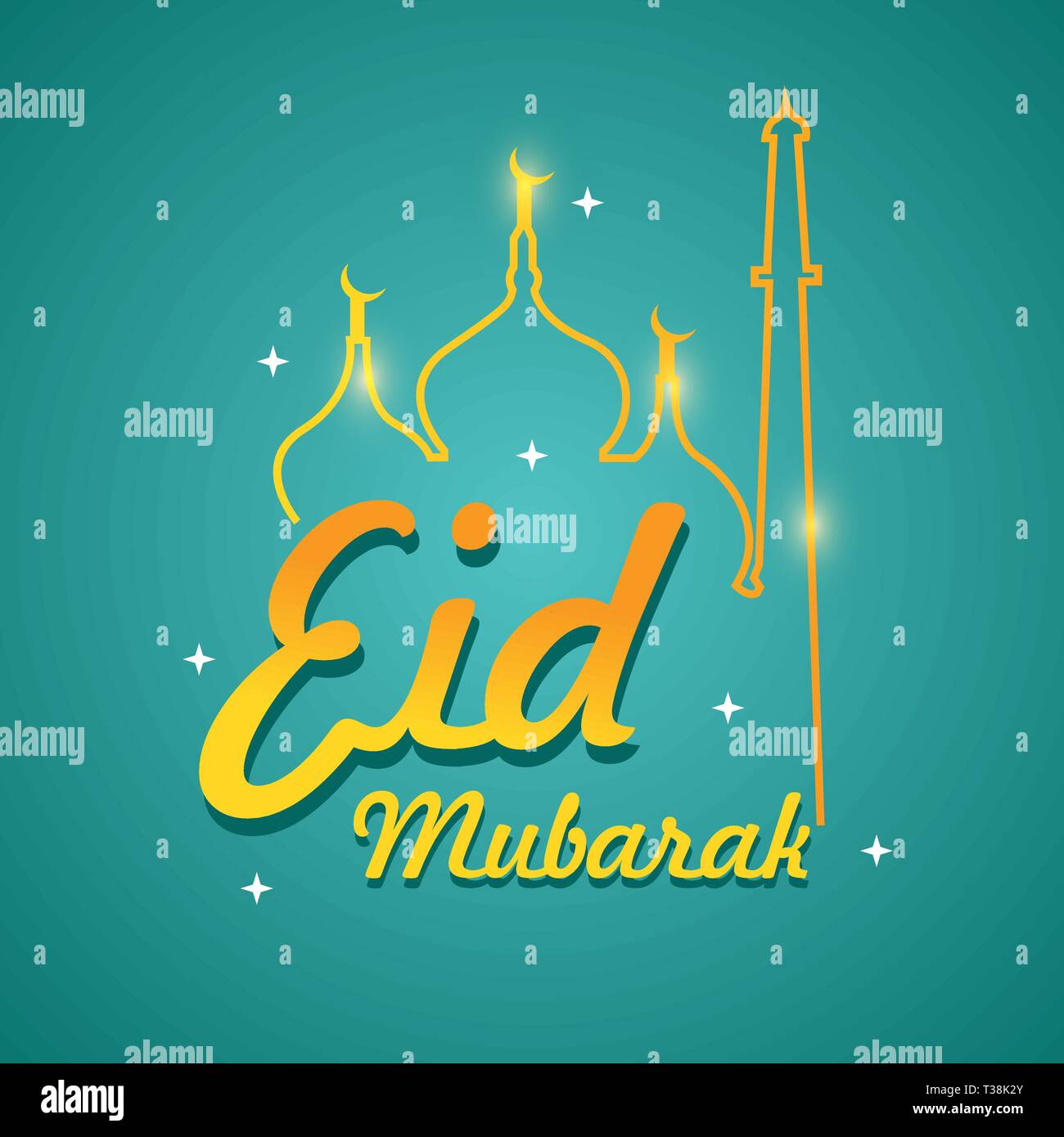 Eid Mubarak calligraphy flat design and mosque line art Stock Vector ...