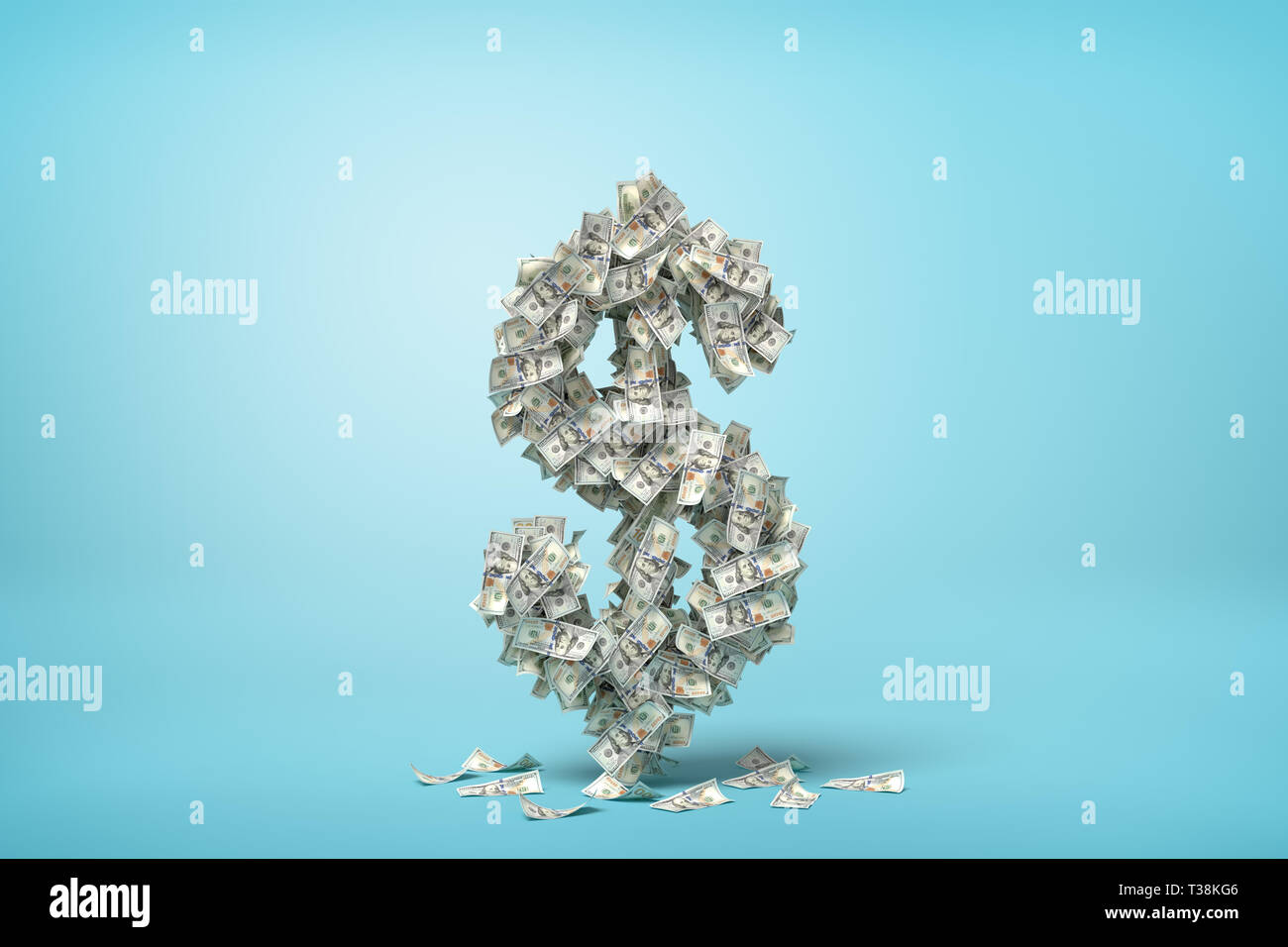 3d rendering of big dollar sign made of banknotes on blue background ...