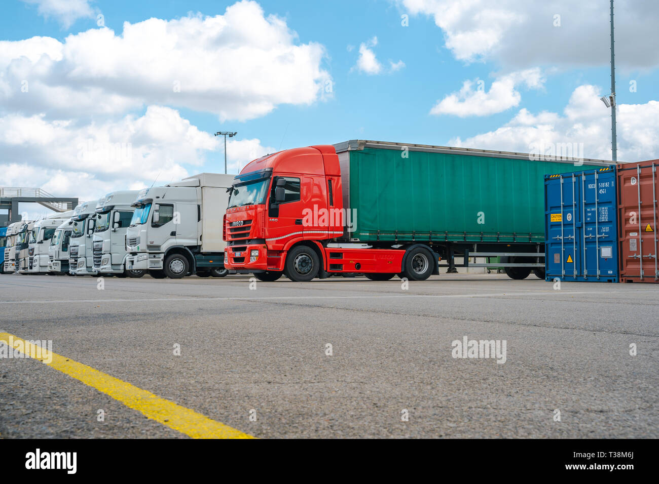 Valencia,Spain - March 30, 2019: : Trailer and containers ...
