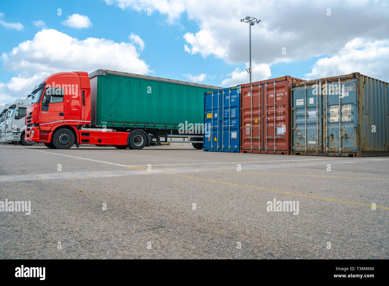 Valencia,Spain - March 30, 2019: : Trailer and containers ...