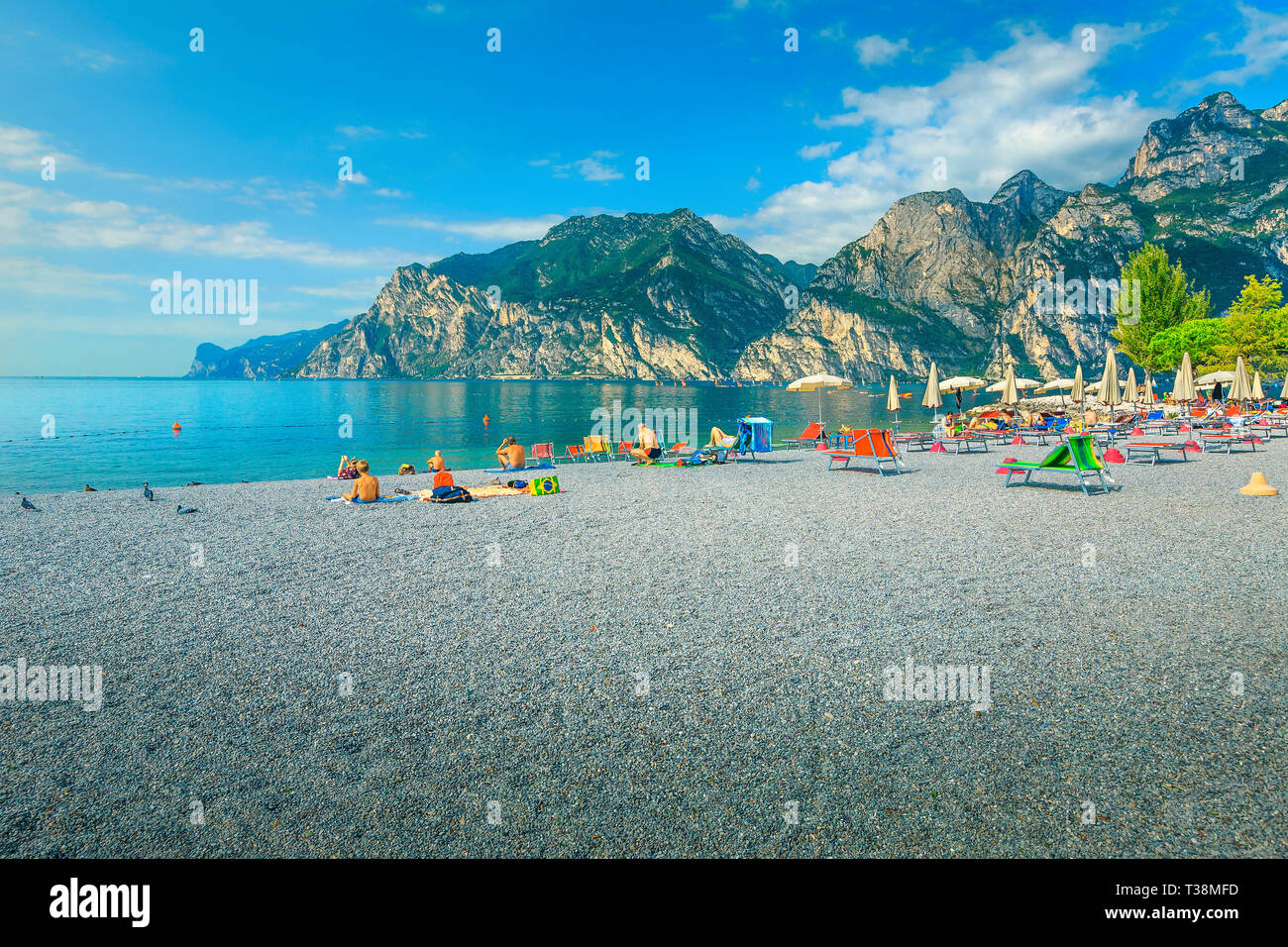 Fantastic summer beach vacation destination. Sun loungers with sun ...